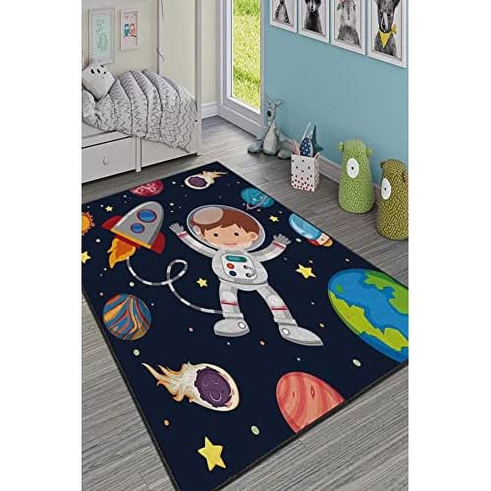 LaModaHome Area Rug Non-Slip - Navy blue Planet child astronaut Soft ...