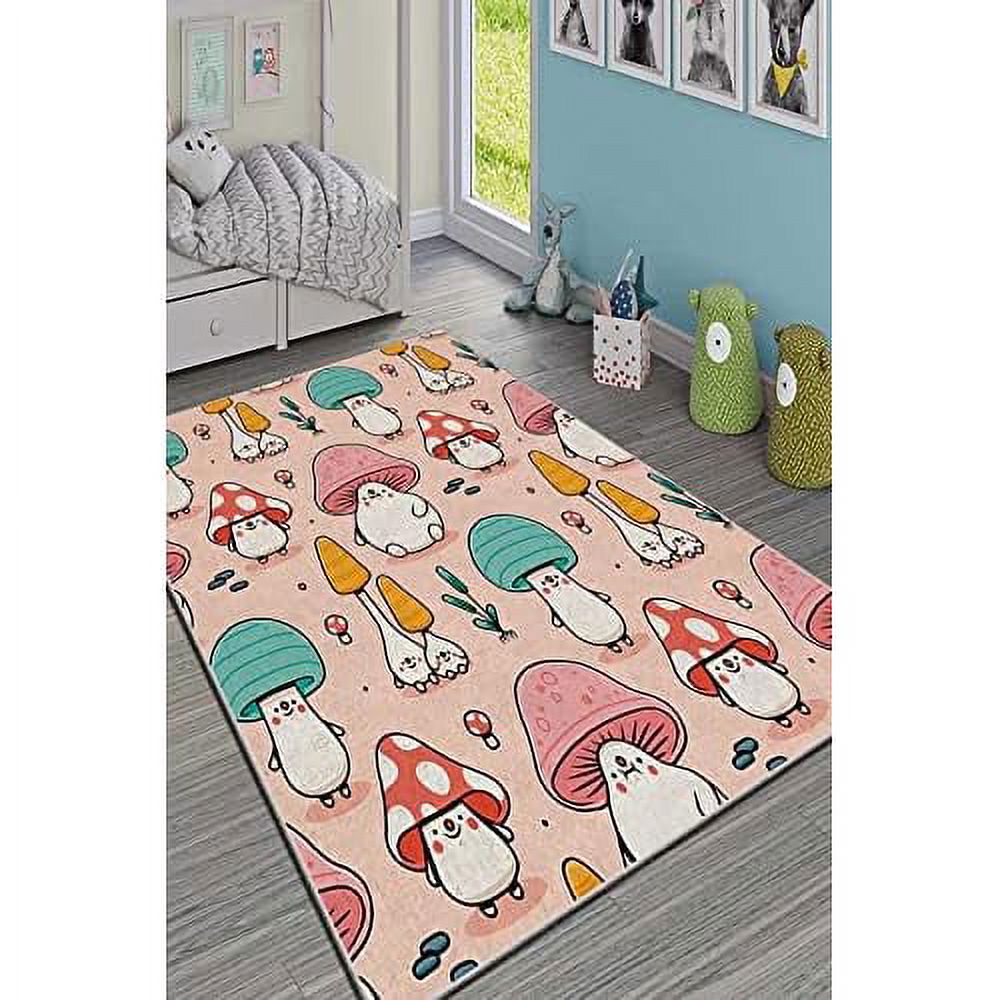 LaModaHome Area Rug Non-Slip - Pink Penguin and Mushroom Soft Machine ...