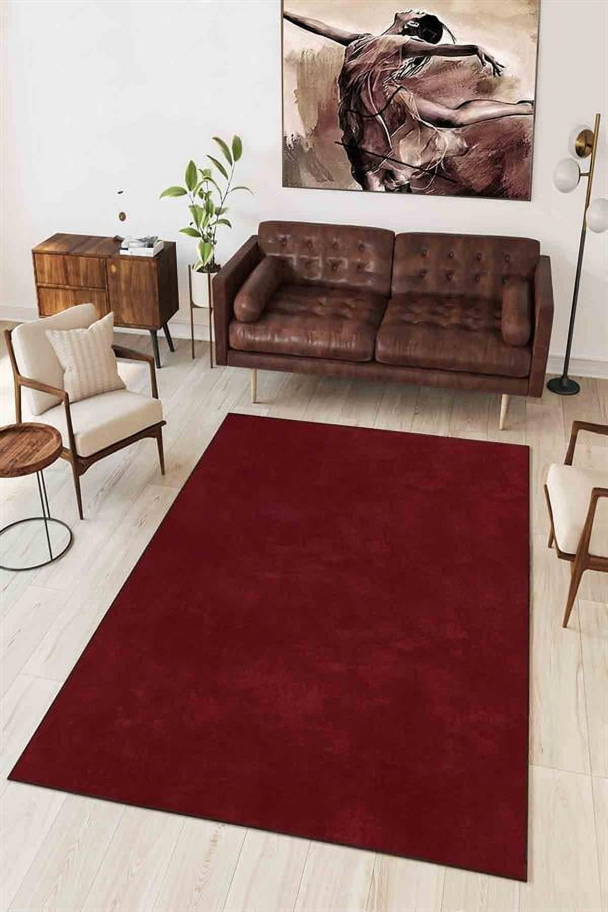 LaModaHome Area Rug Non-Slip - Red Red Thin Washable Soft Machine ...