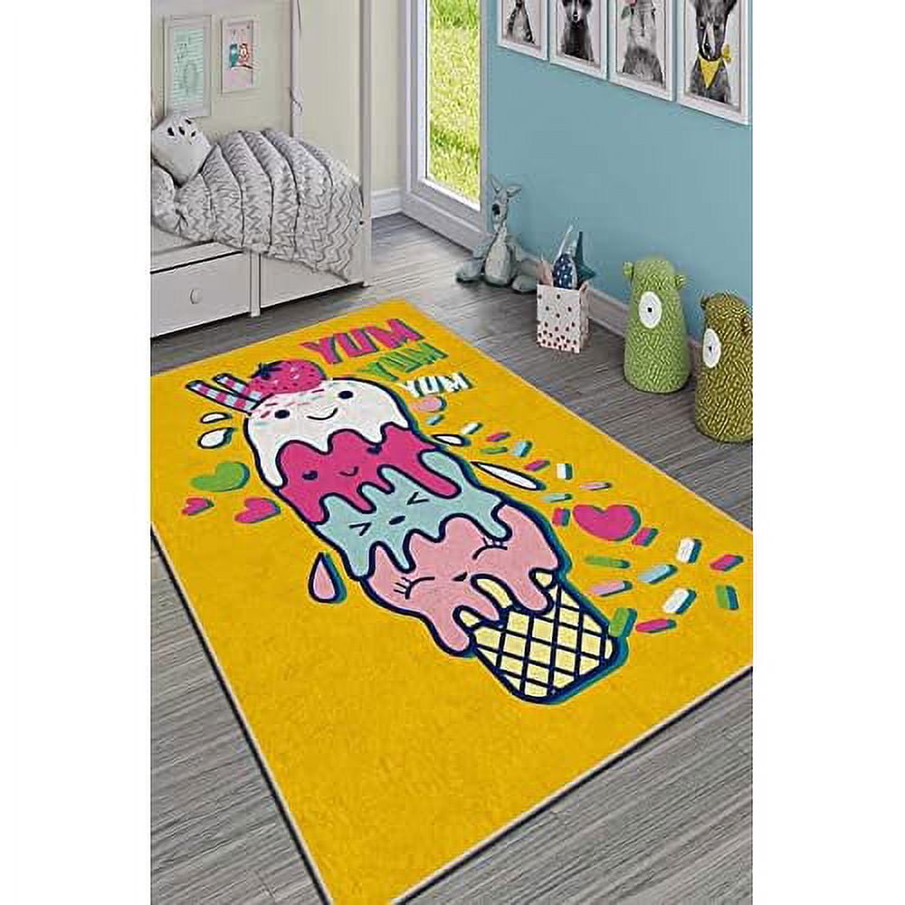 LaModaHome Area Rug Non-Slip - Yellow Emoji ice cream Soft Machine ...