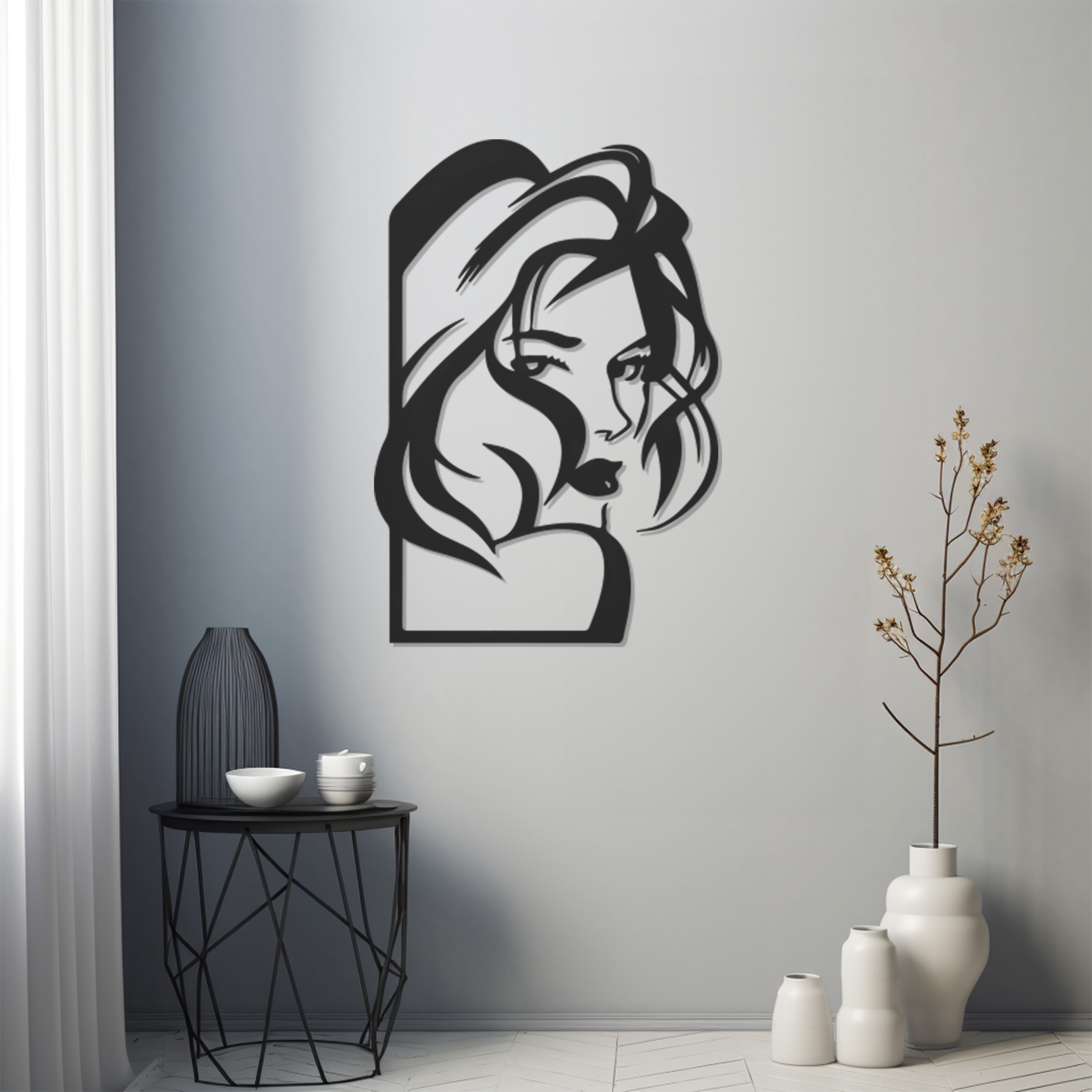 LaModaHome Exclusive Female Figure With Wavy Hair Metal Wall Art ...