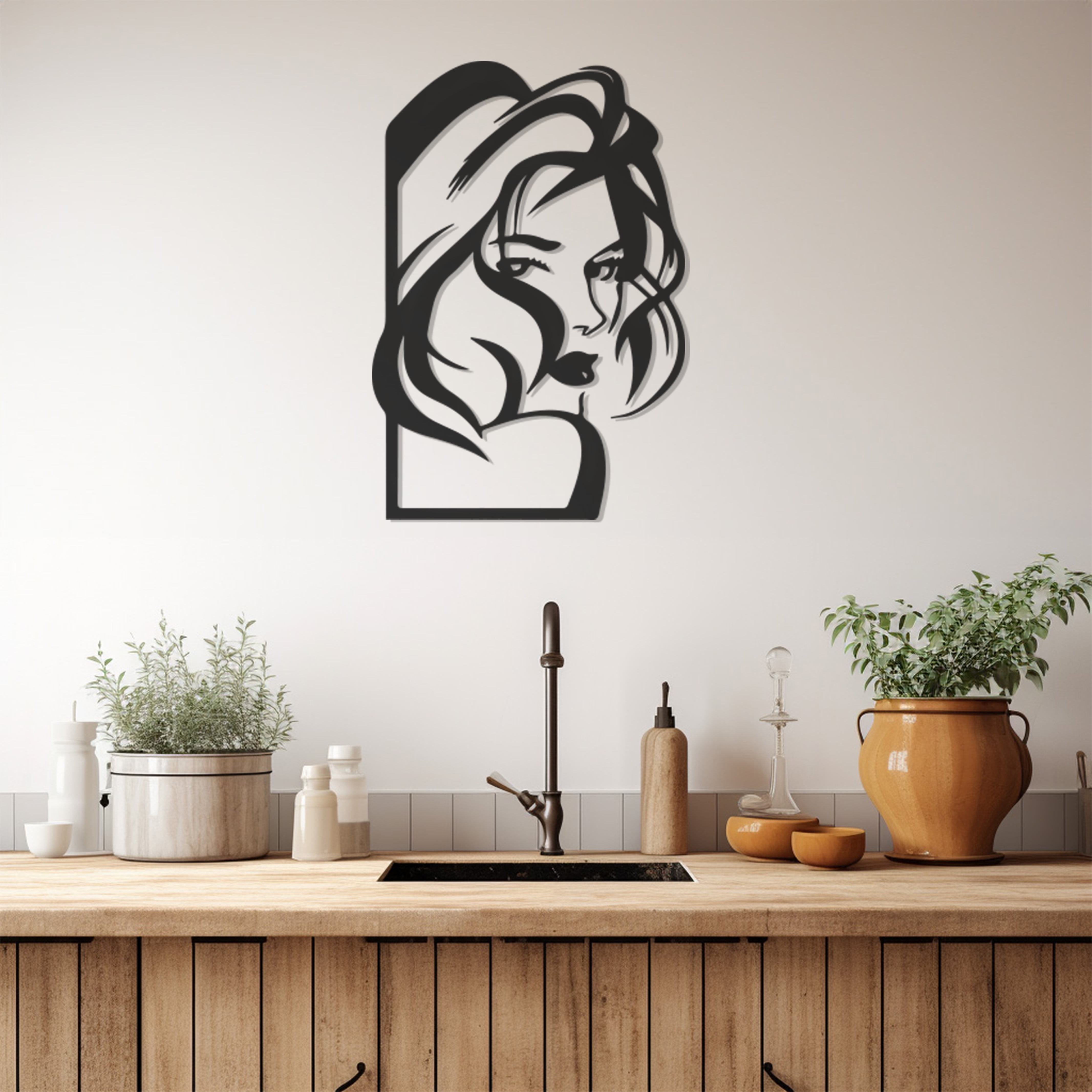 LaModaHome Exclusive Female Figure With Wavy Hair Metal Wall Art ...