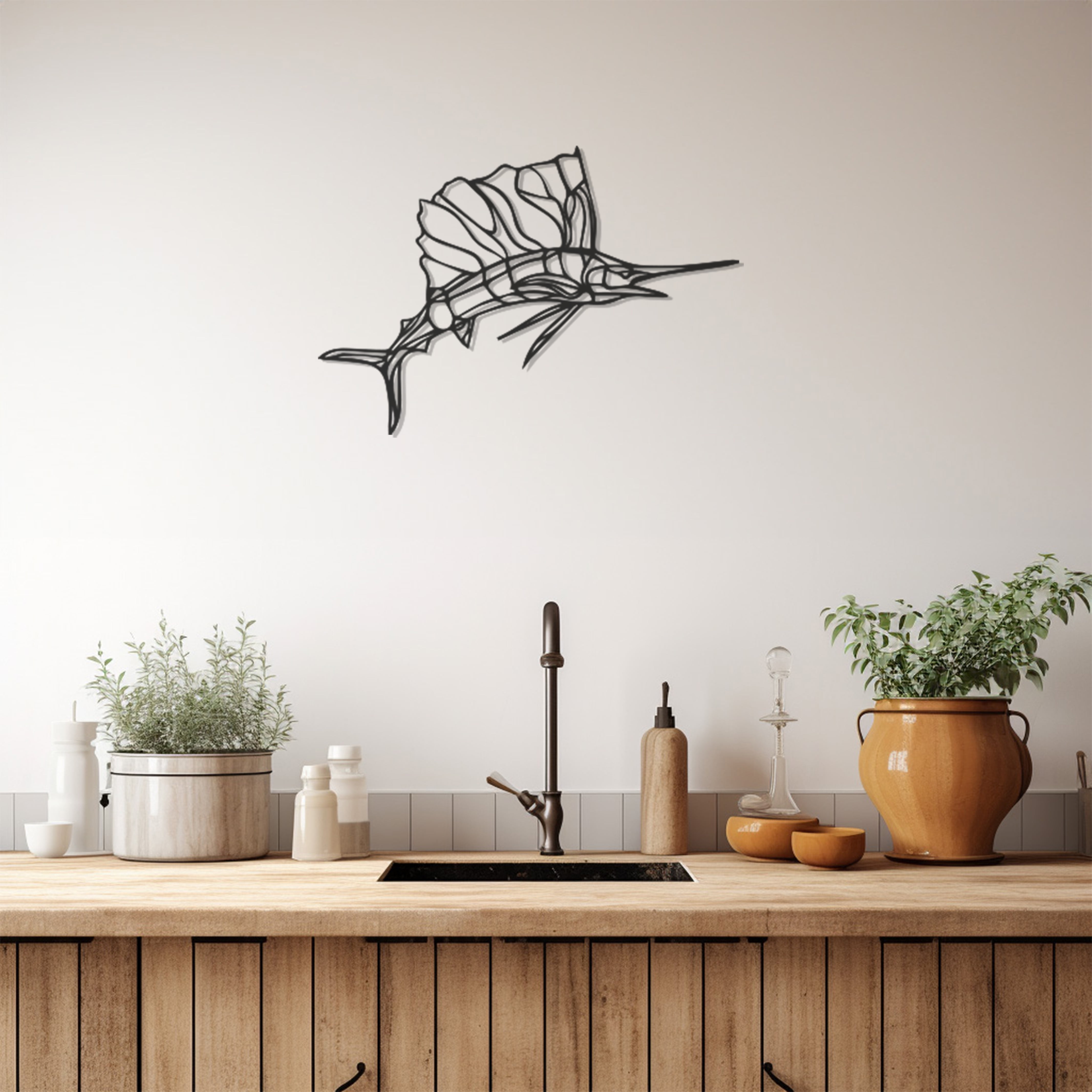 LaModaHome Exclusive Geometric Patterned Swordfish Figure Metal Wall ...