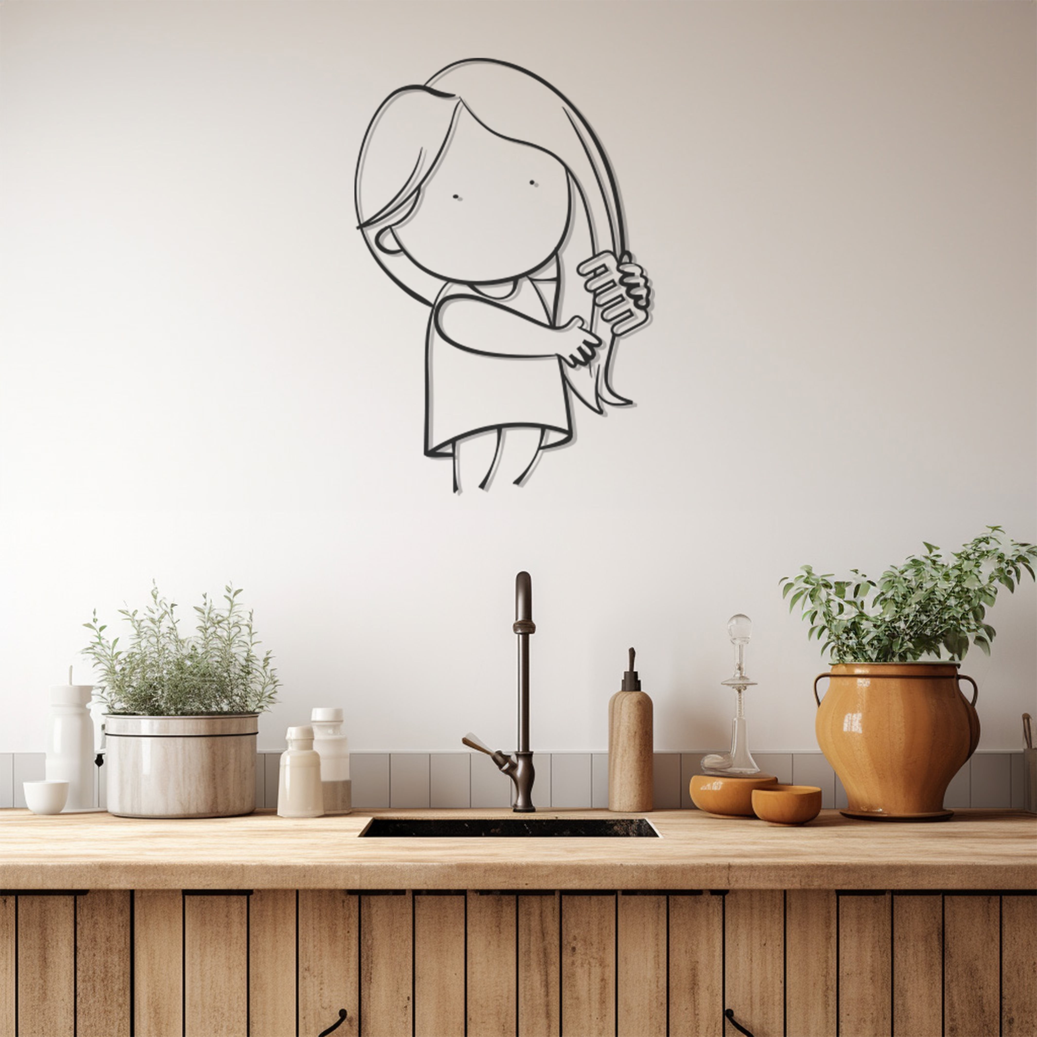 LaModaHome Exclusive Girl Combing Hair Metal Wall Art – Durable ...