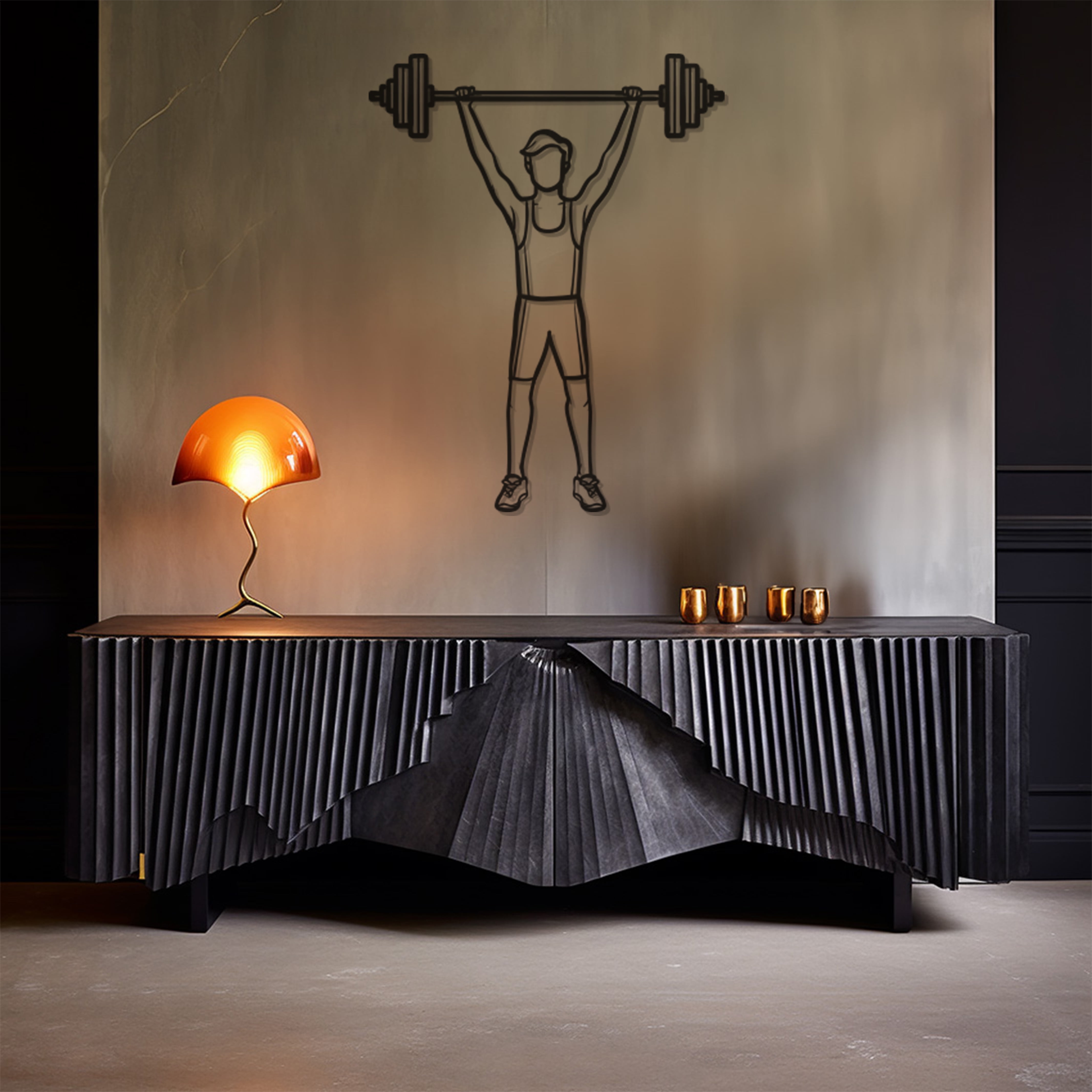 LaModaHome Exclusive Man Lifting Weights Metal Wall Art – Durable ...