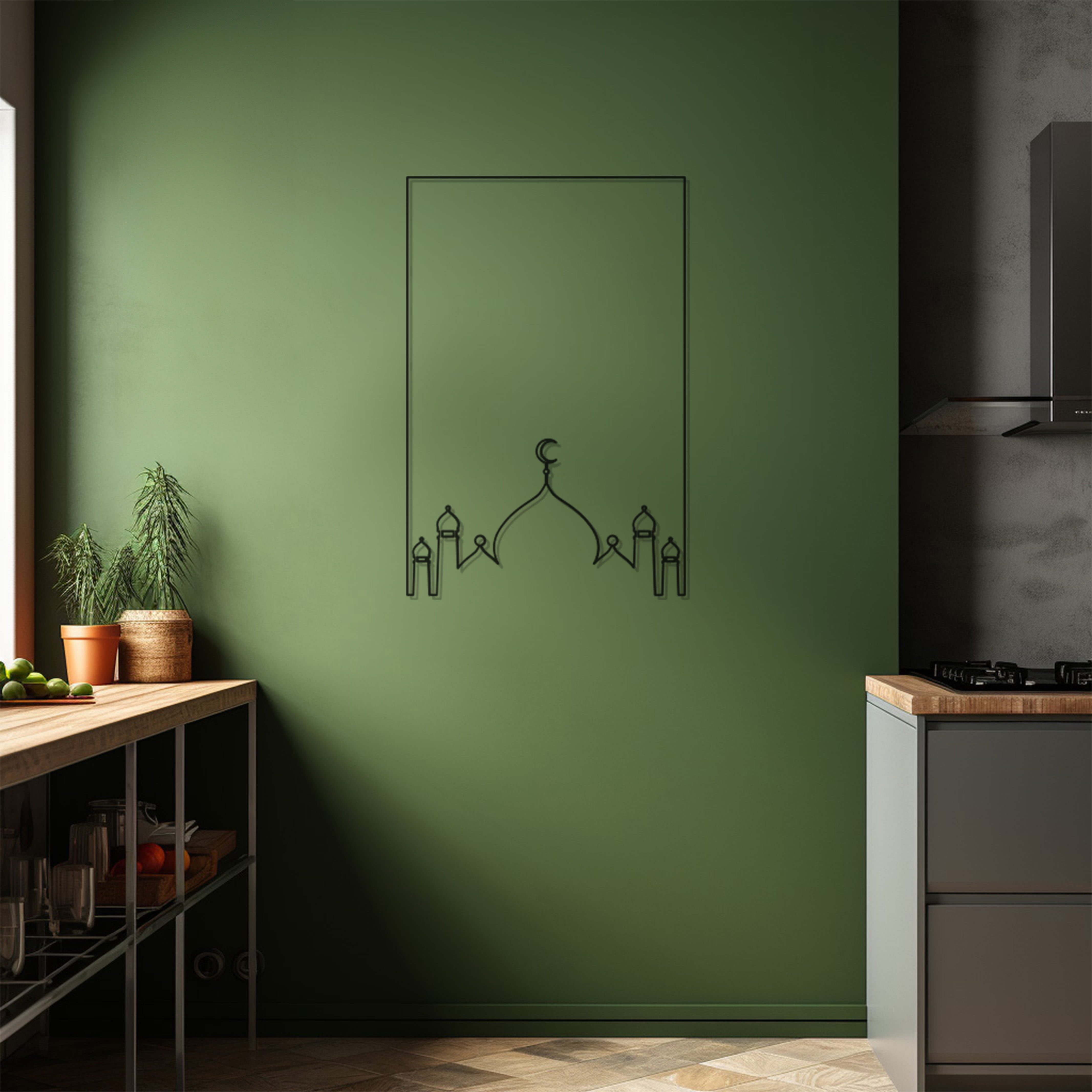 Lamodahome Exclusive Mosque Line Art Metal Wall Art Decor Durable