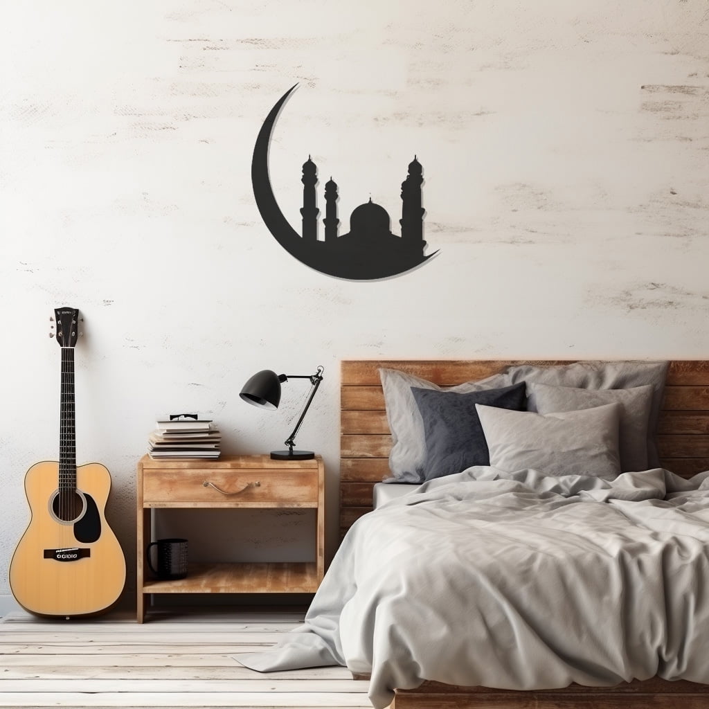 LaModaHome Exclusive Mosque Silhouette Metal Wall Art On The Moon ...