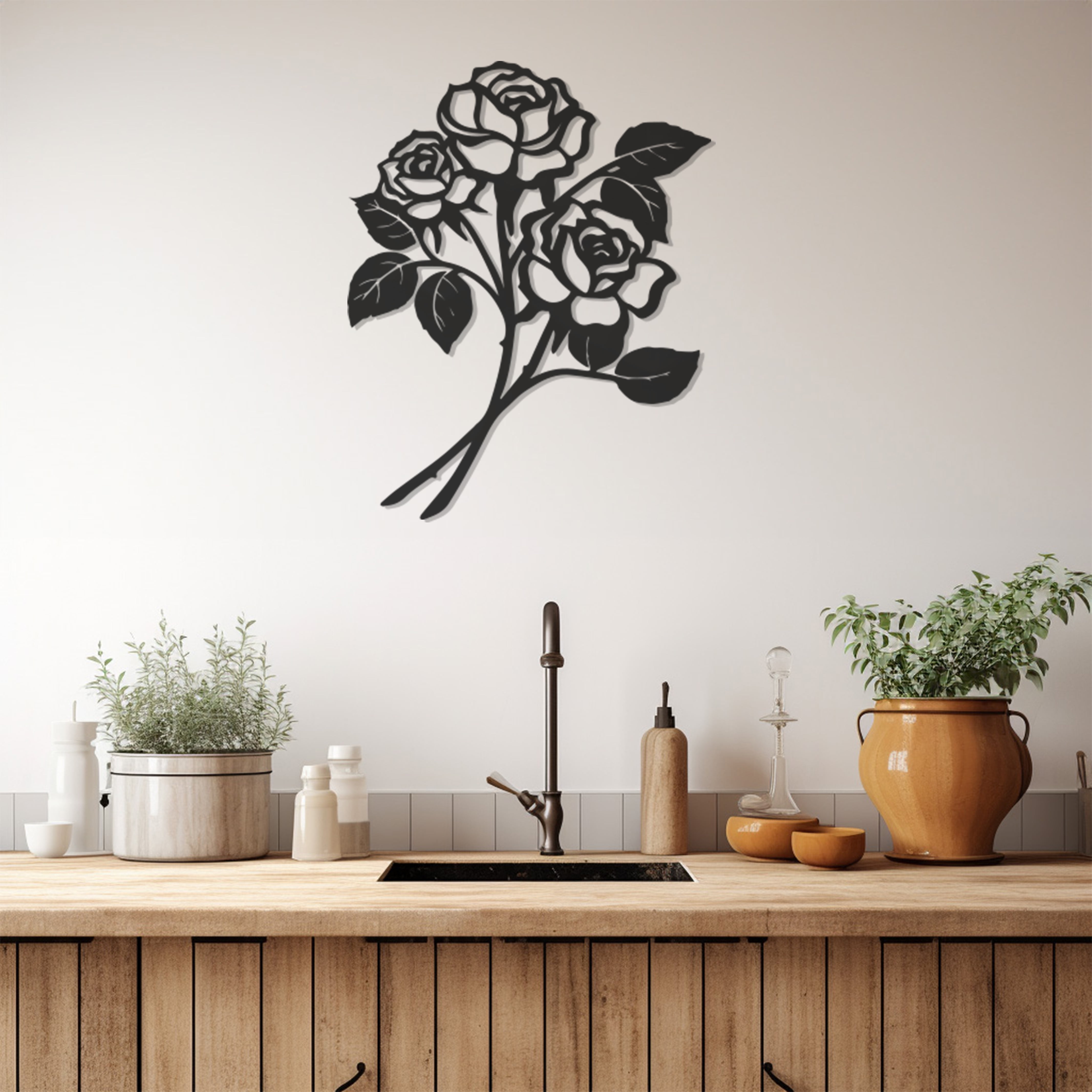LaModaHome Exclusive Roses Line Art Metal Wall Art – Durable & Artistic ...