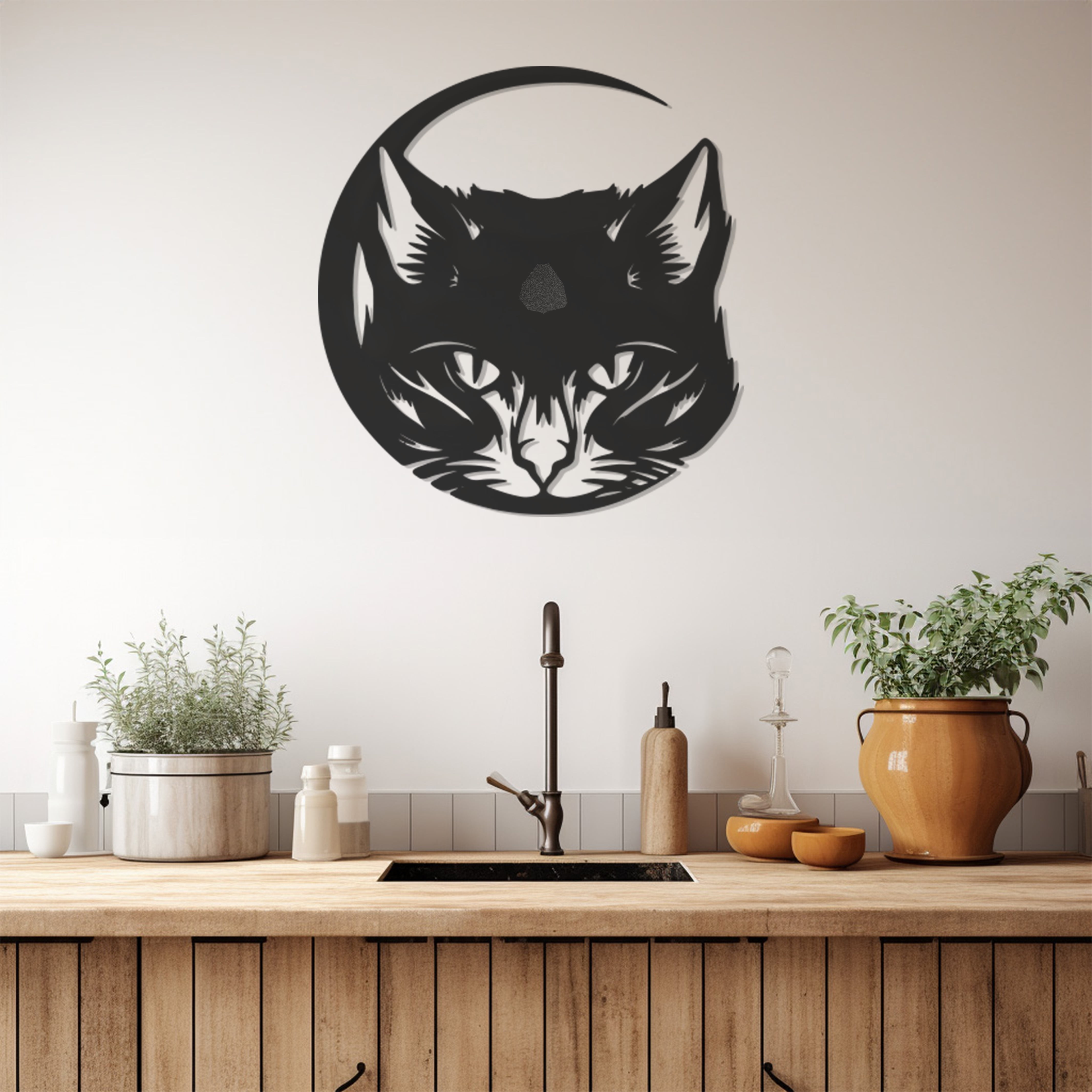 LaModaHome Exclusive Silhouette Of The Cat'S Head Over The Crescent ...