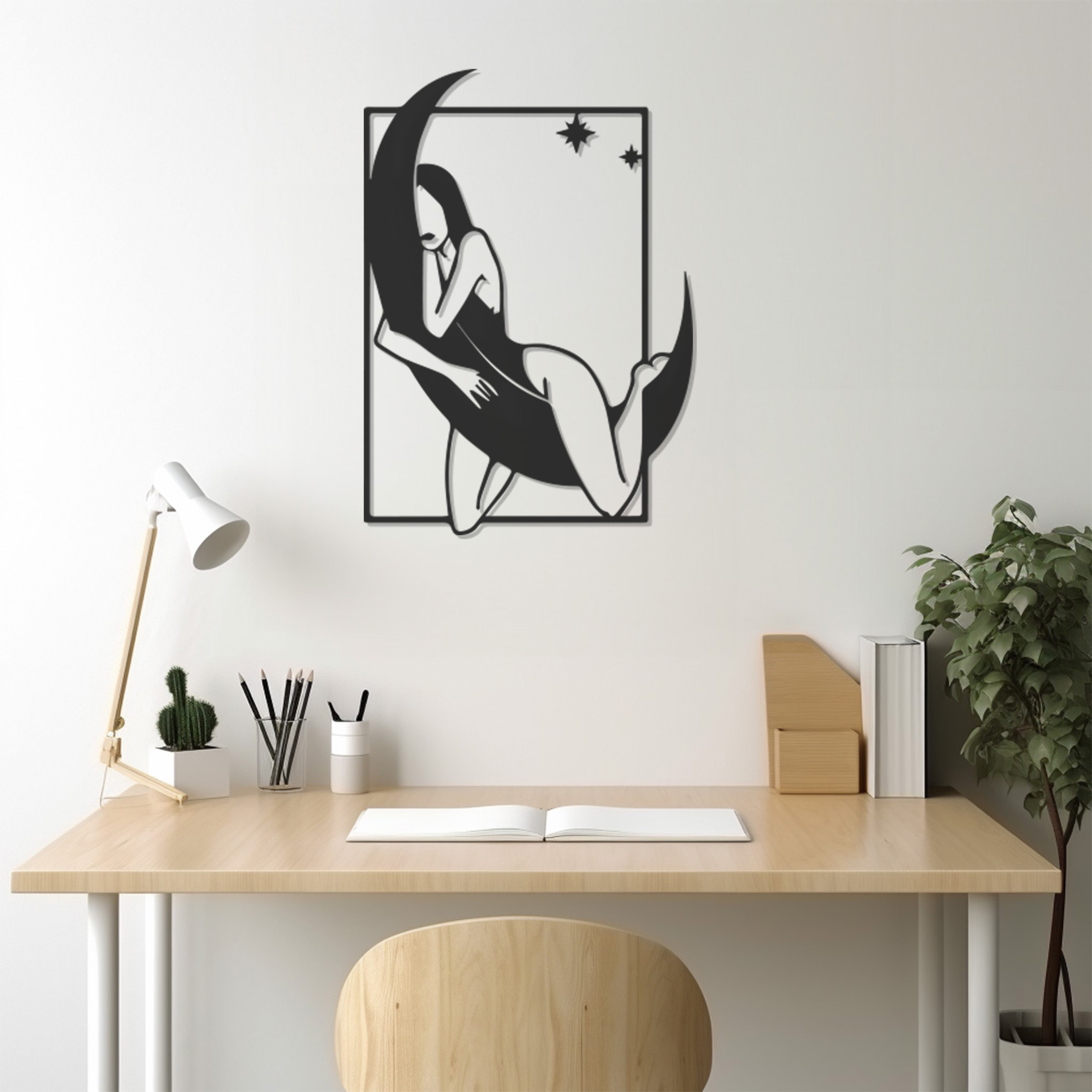 LaModaHome Exclusive Silhouette Of Woman Sleeping On The Moon Metal ...