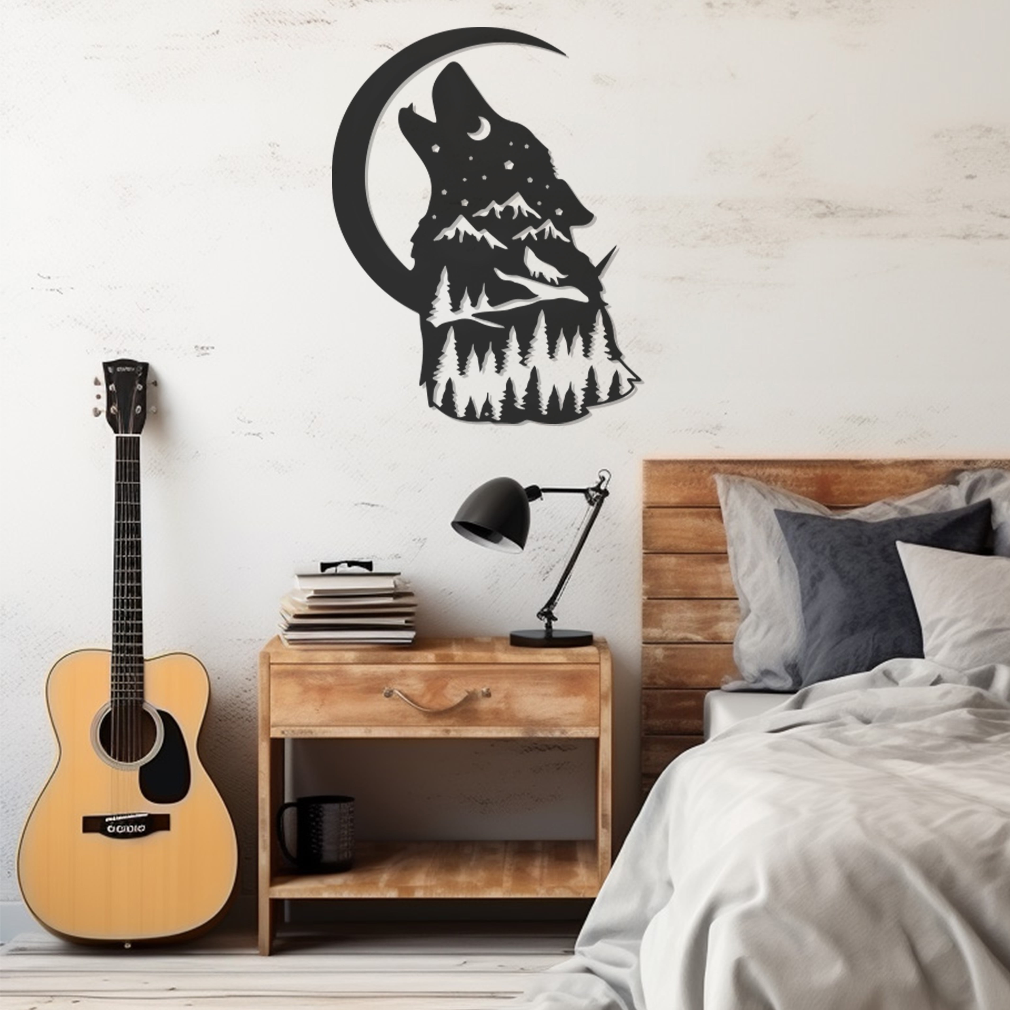 LaModaHome Exclusive Wolf Howling At The Moon Metal Wall Decor ...