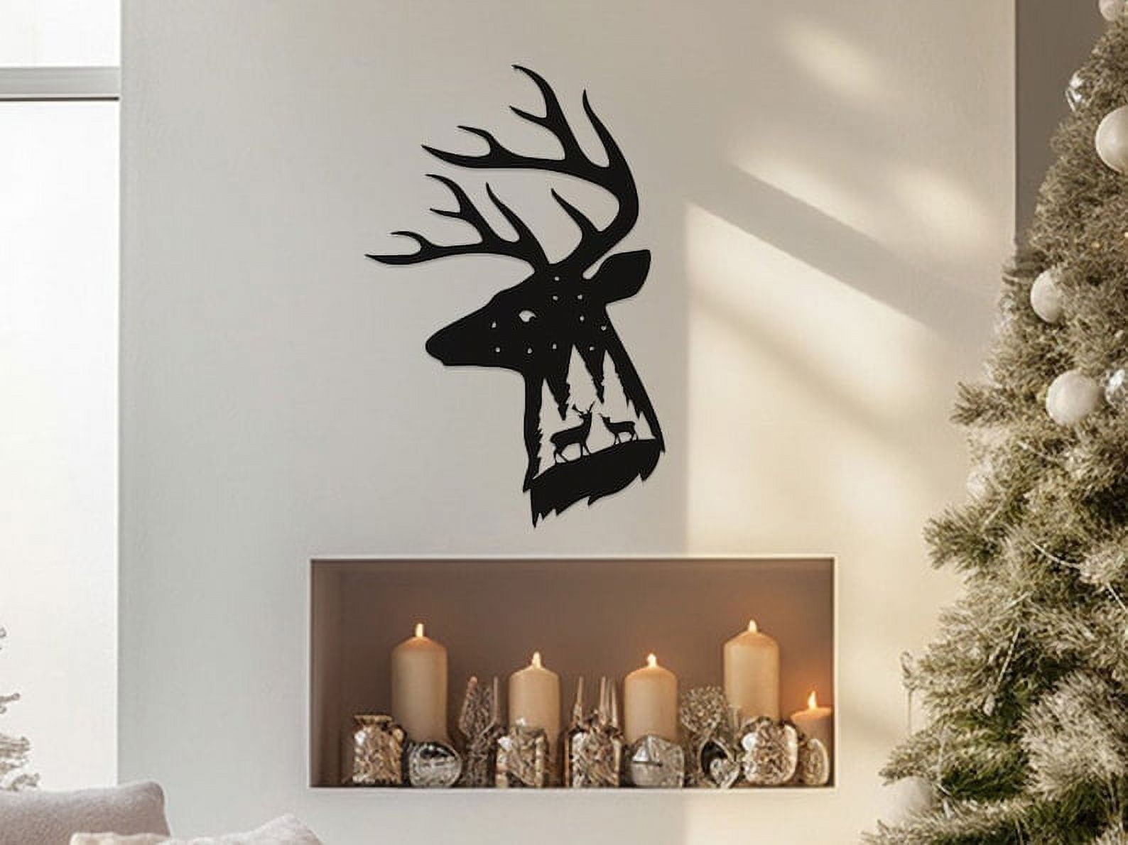 LaModaHome Majestic Stag Silhouette Wall Art, Rustic Metal Decor for ...