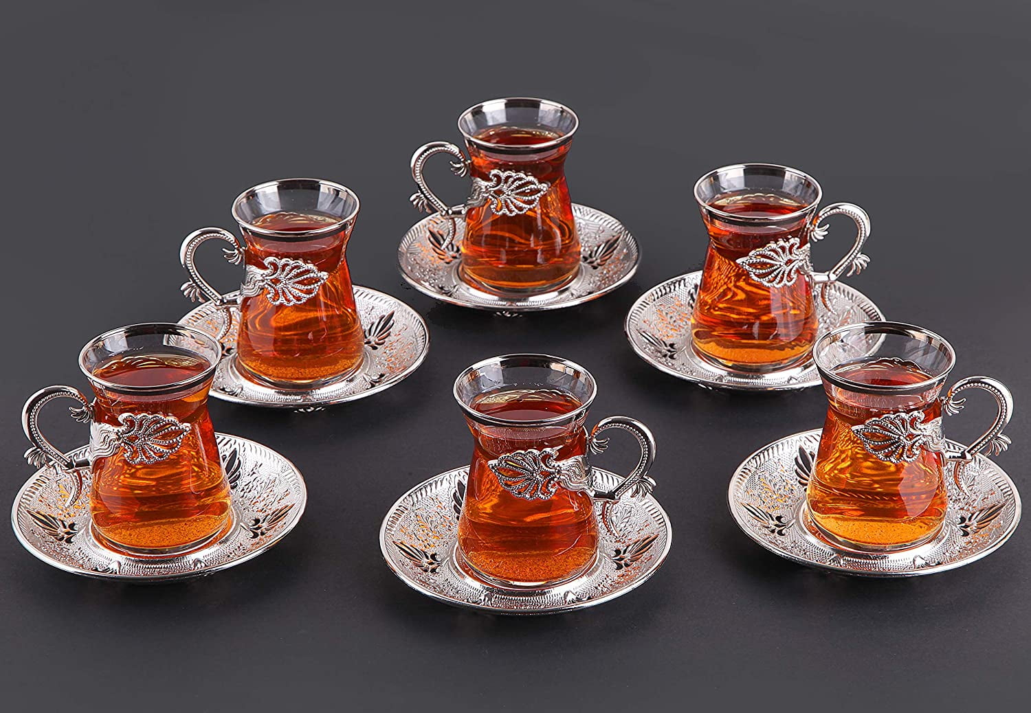LaModaHome Turkish Arabic Tea Glasses Set of 6 with Silver Color ...