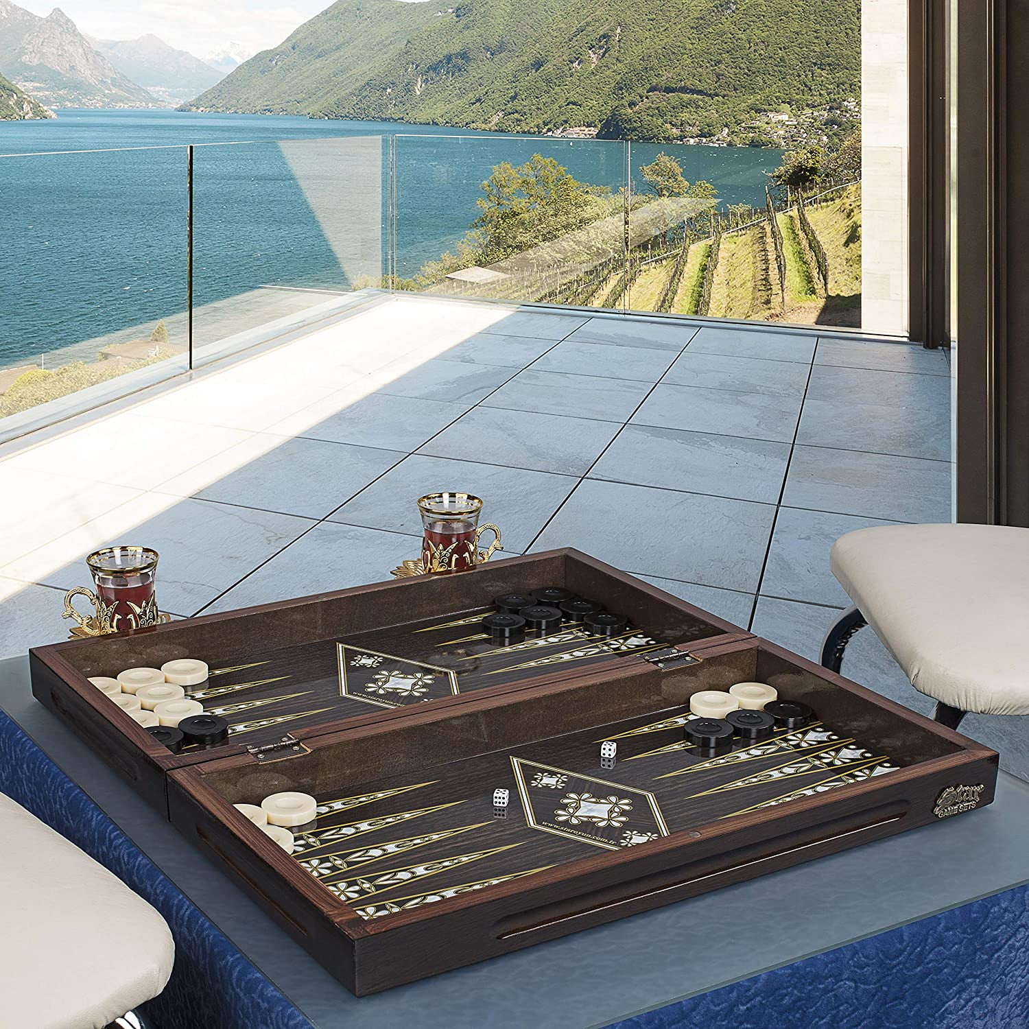 LaModaHome Turkish Backgammon Set for Adults and Kids, Includes Dice ...