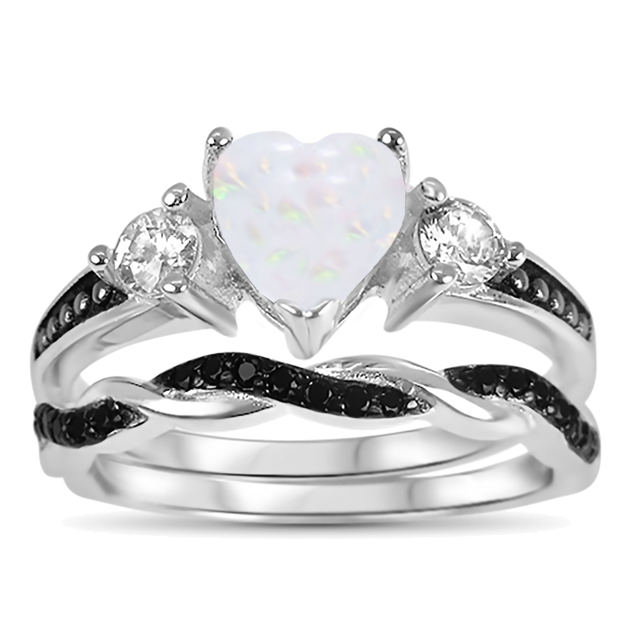 LaRaso & Co 1 Carat Heart Cut Opal Black Wedding Engagement Ring Set ...