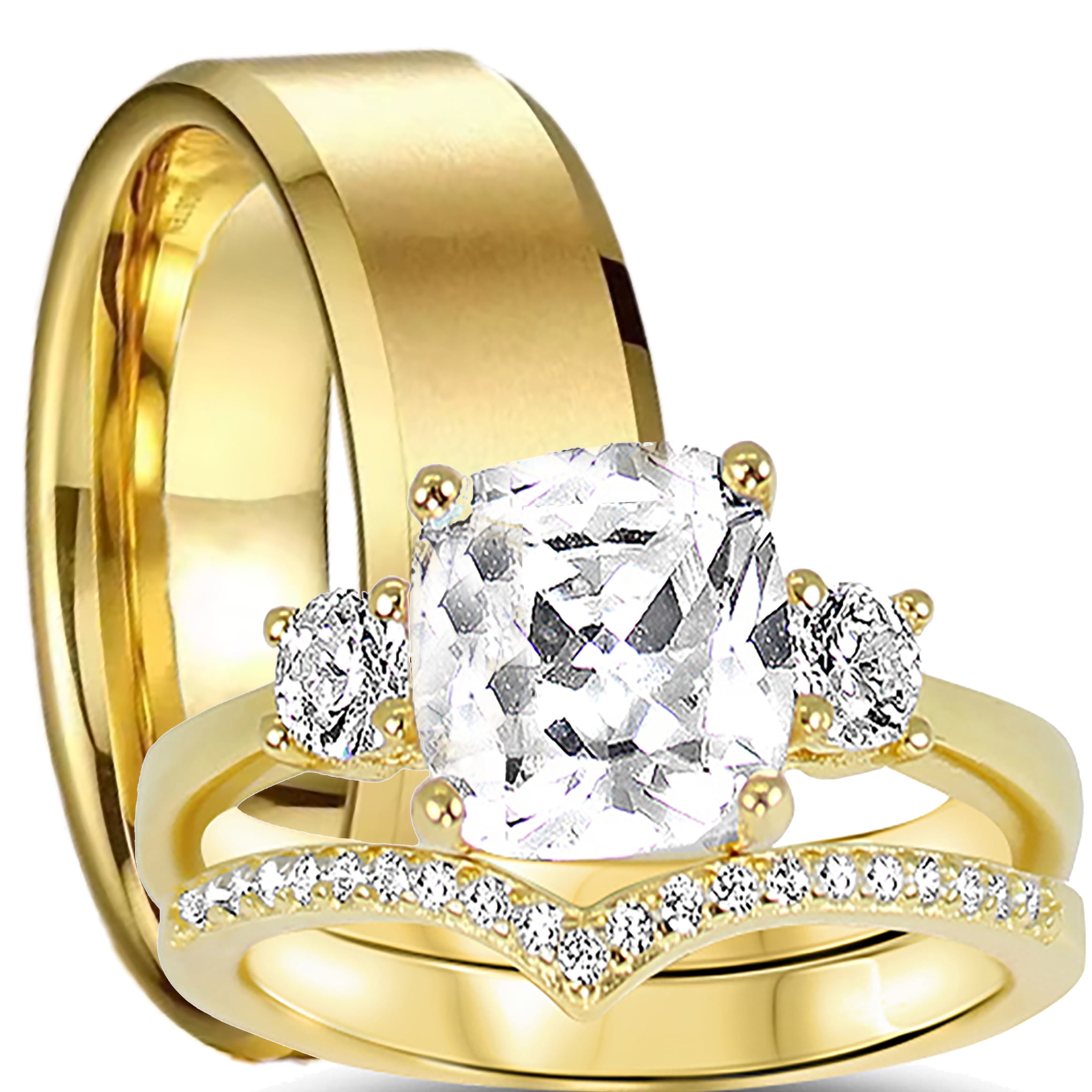 LaRaso & Co 3 Piece His Hers TRIO Wedding Ring Set Matching 14K Gold ...