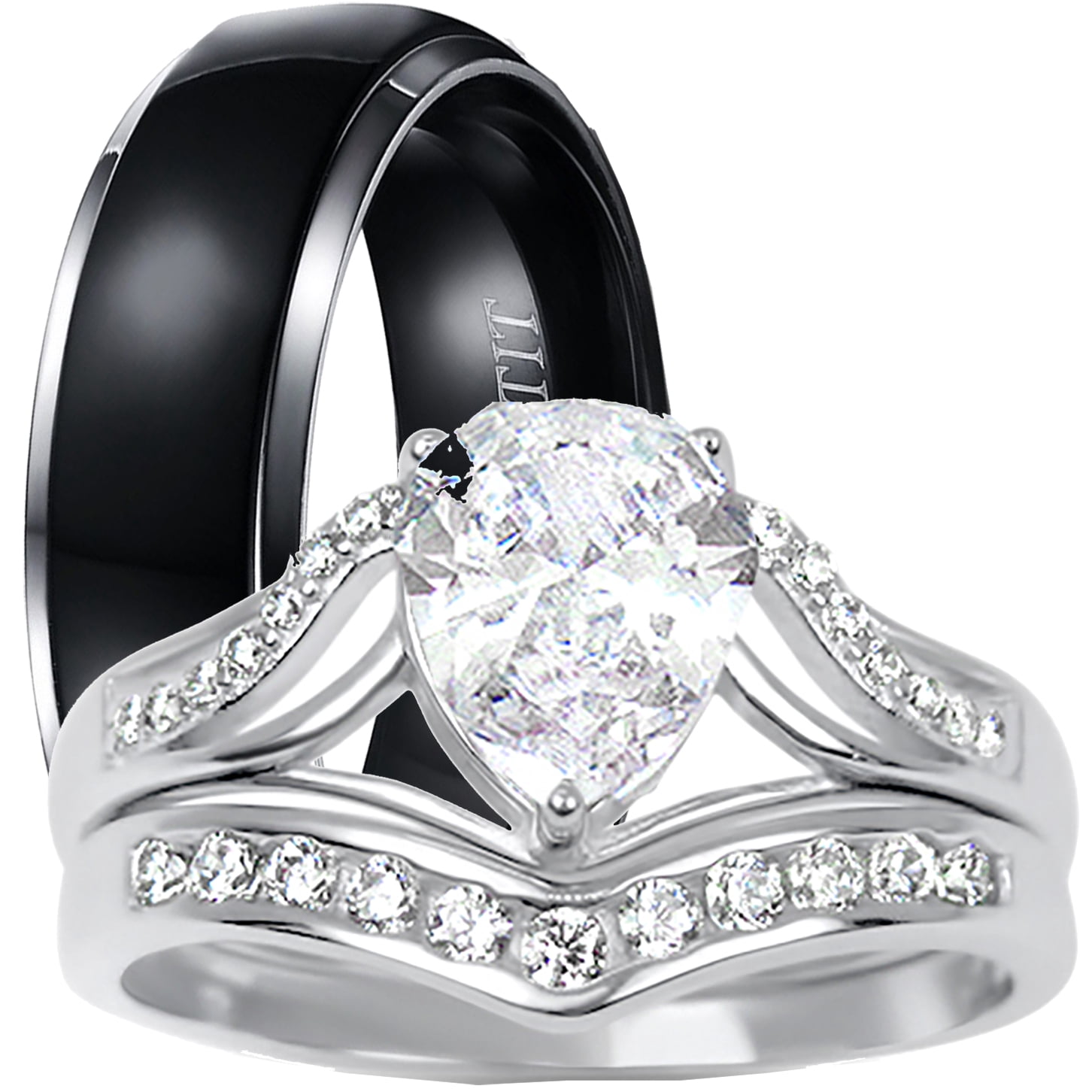 LaRaso & Co His Her Wedding Ring Set Silver Titanium Wedding Bands Men ...