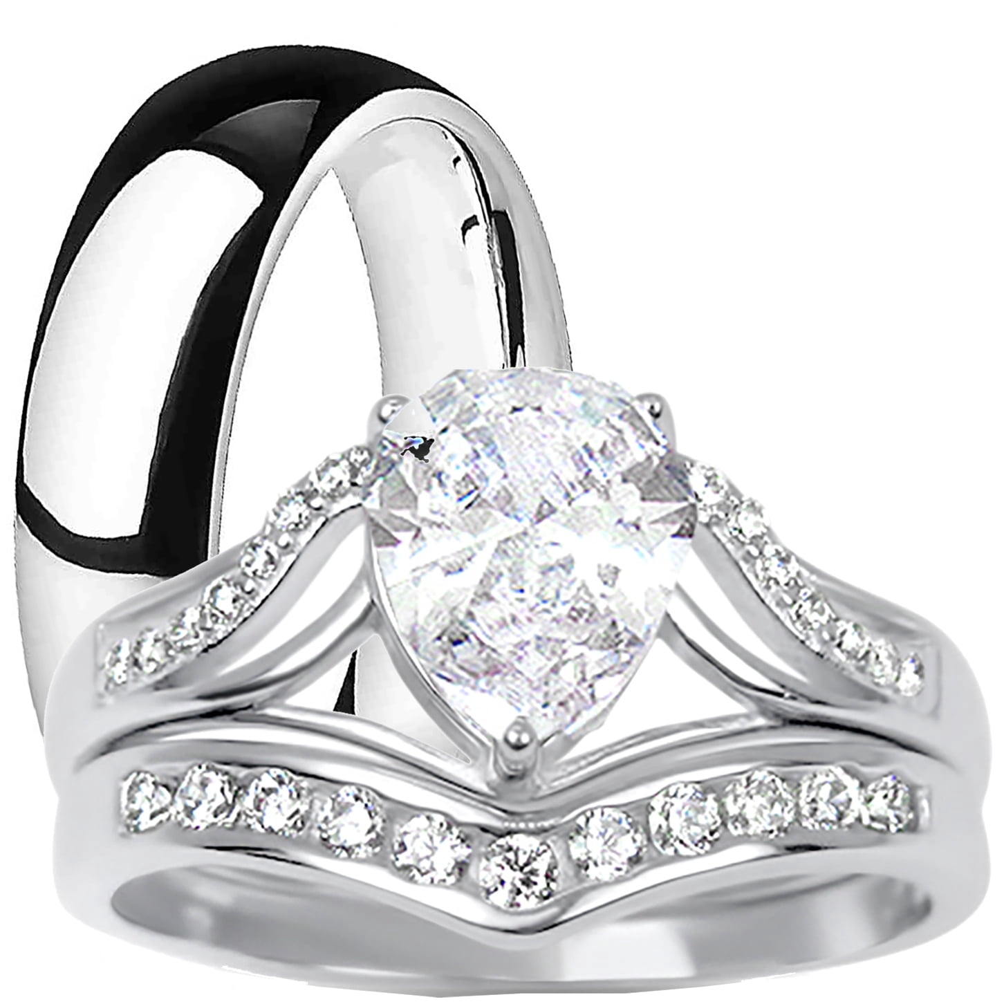 LaRaso & Co His Her Wedding Ring Set Silver Titanium Wedding Bands Men ...