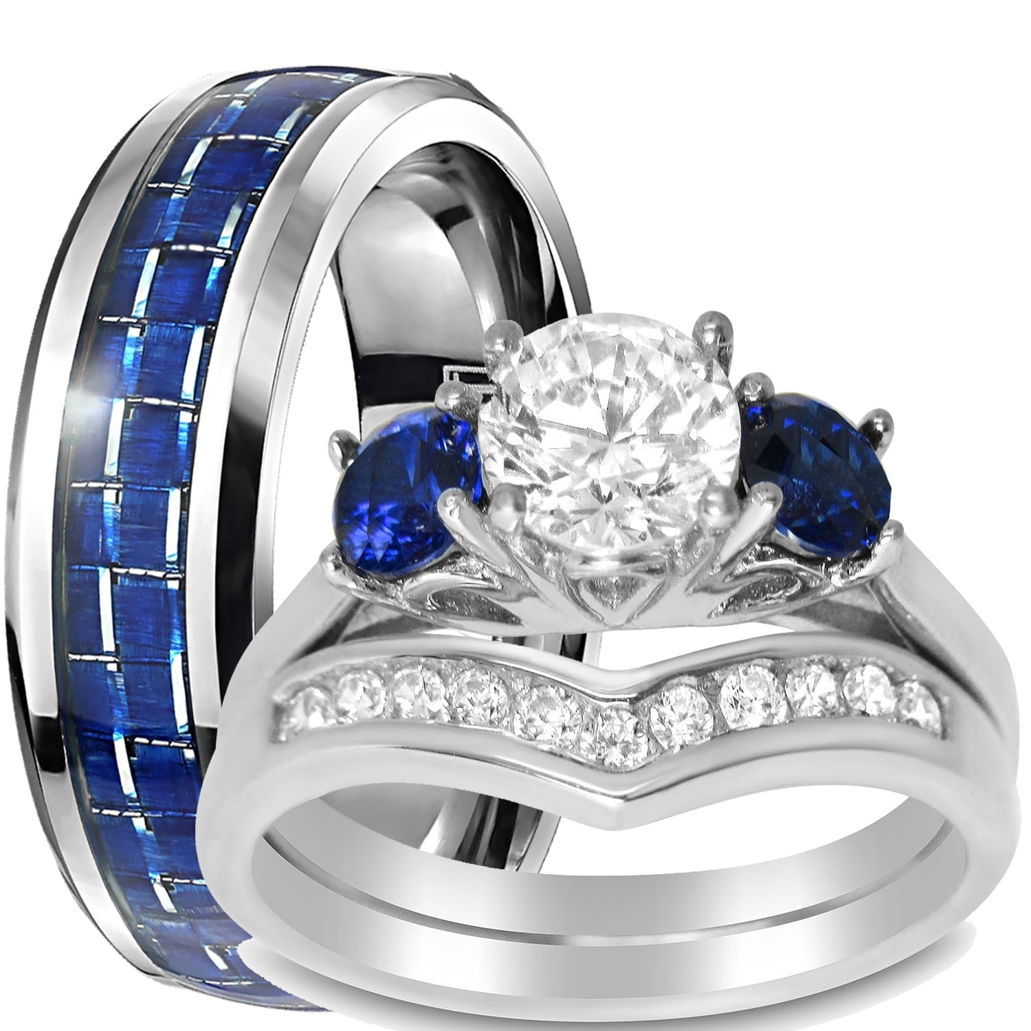 LaRaso & Co His Her Wedding Ring Set Simulated Sapphire Blue Silver ...