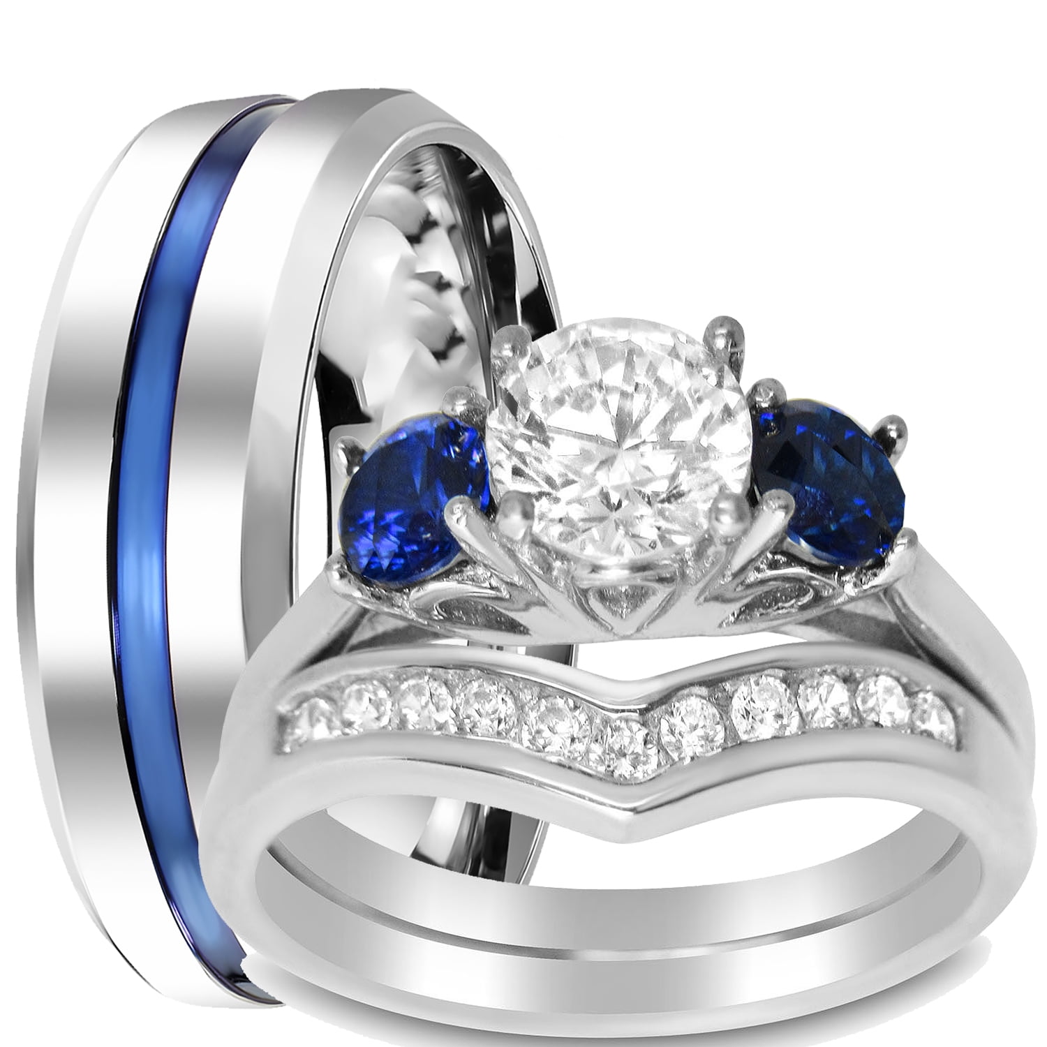 LaRaso & Co His Her Wedding Rings Set Blue Wedding Bands for Him Her ...