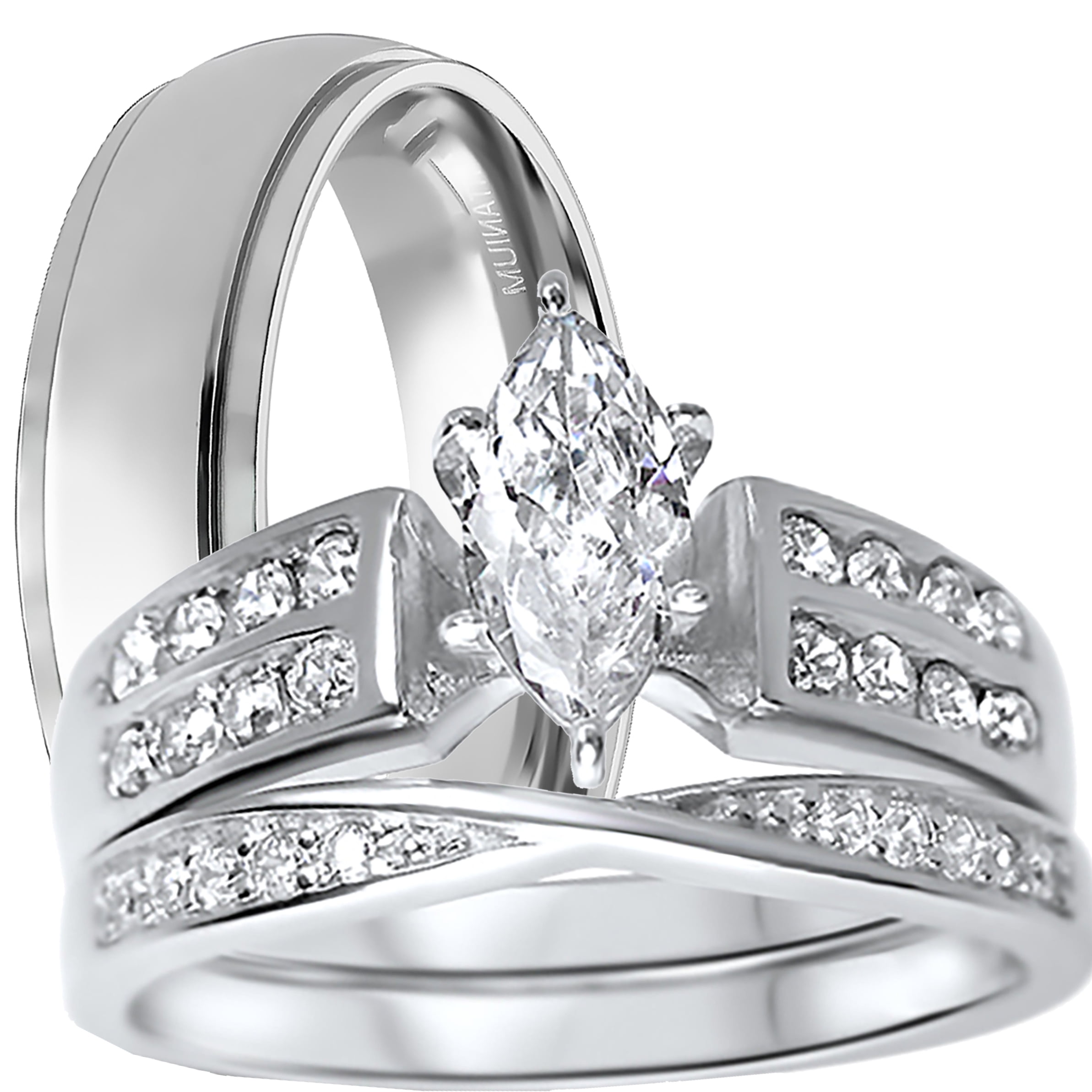LaRaso & Co His Her Wedding Rings Set TRIO Couples Engagement Rings ...