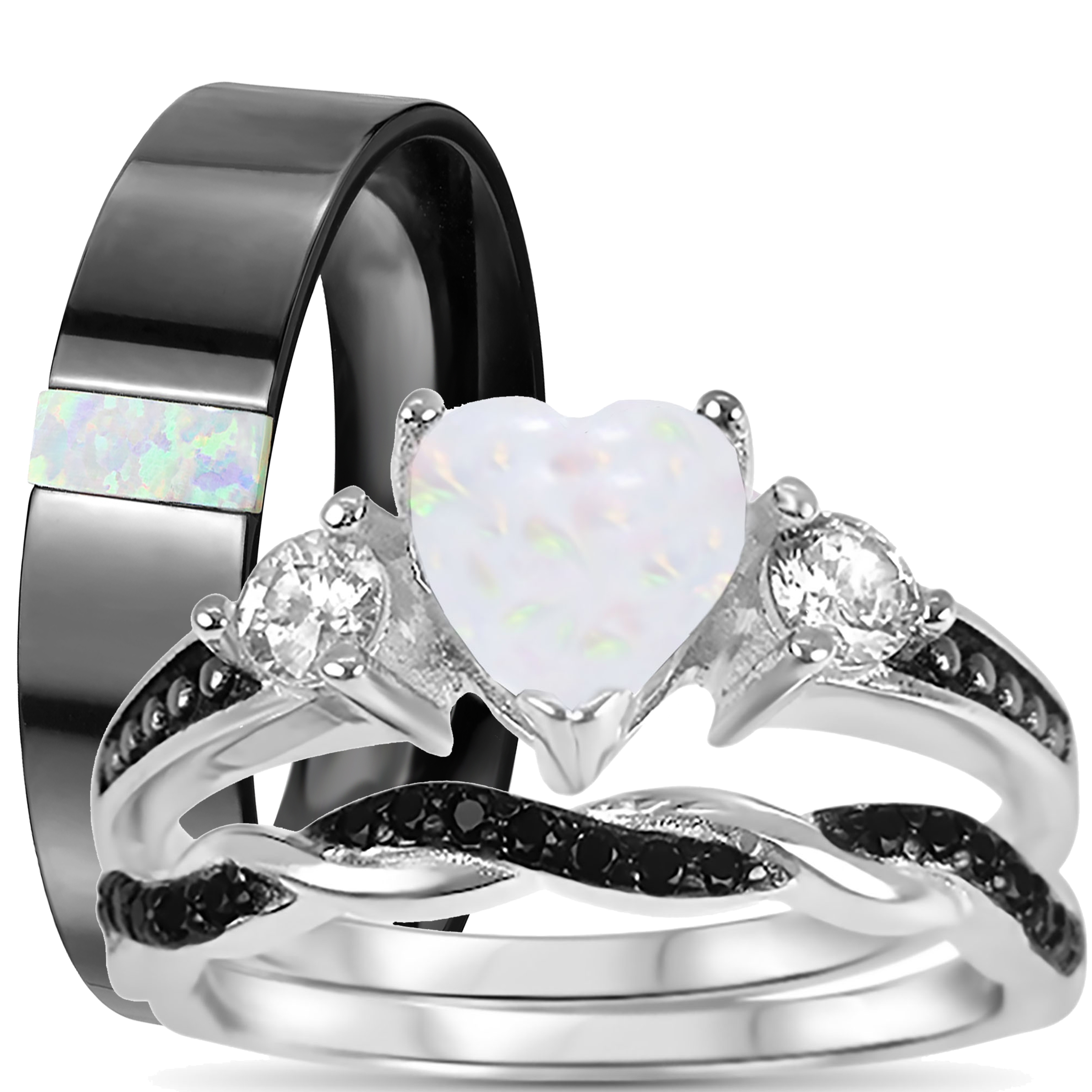 His and Hers Wedding Ring Set Matching Trio Wedding Bands for Him ...