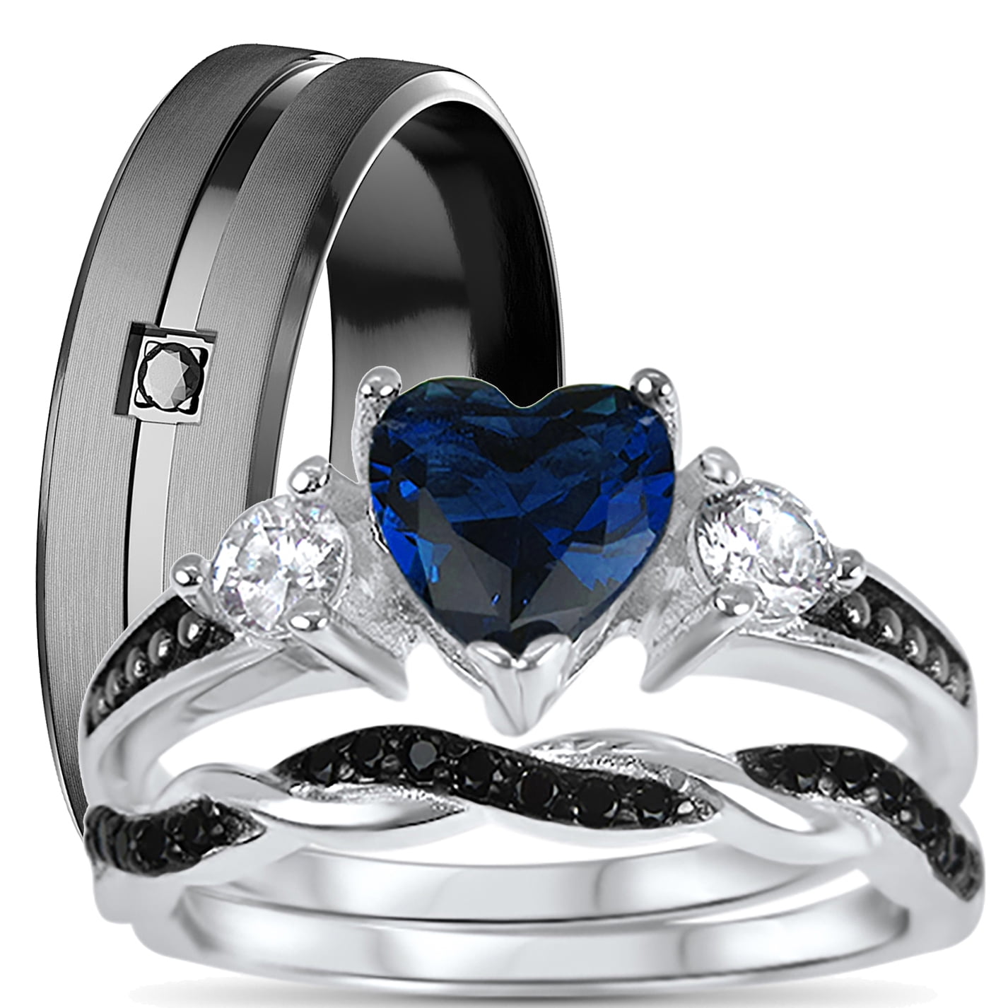 LaRaso & Co His Hers 3 Piece Trio Sterling Silver Blue Black Wedding ... LaRaso & Co His Hers 3 Piece Trio Sterling Silver Blue Black Wedding ...