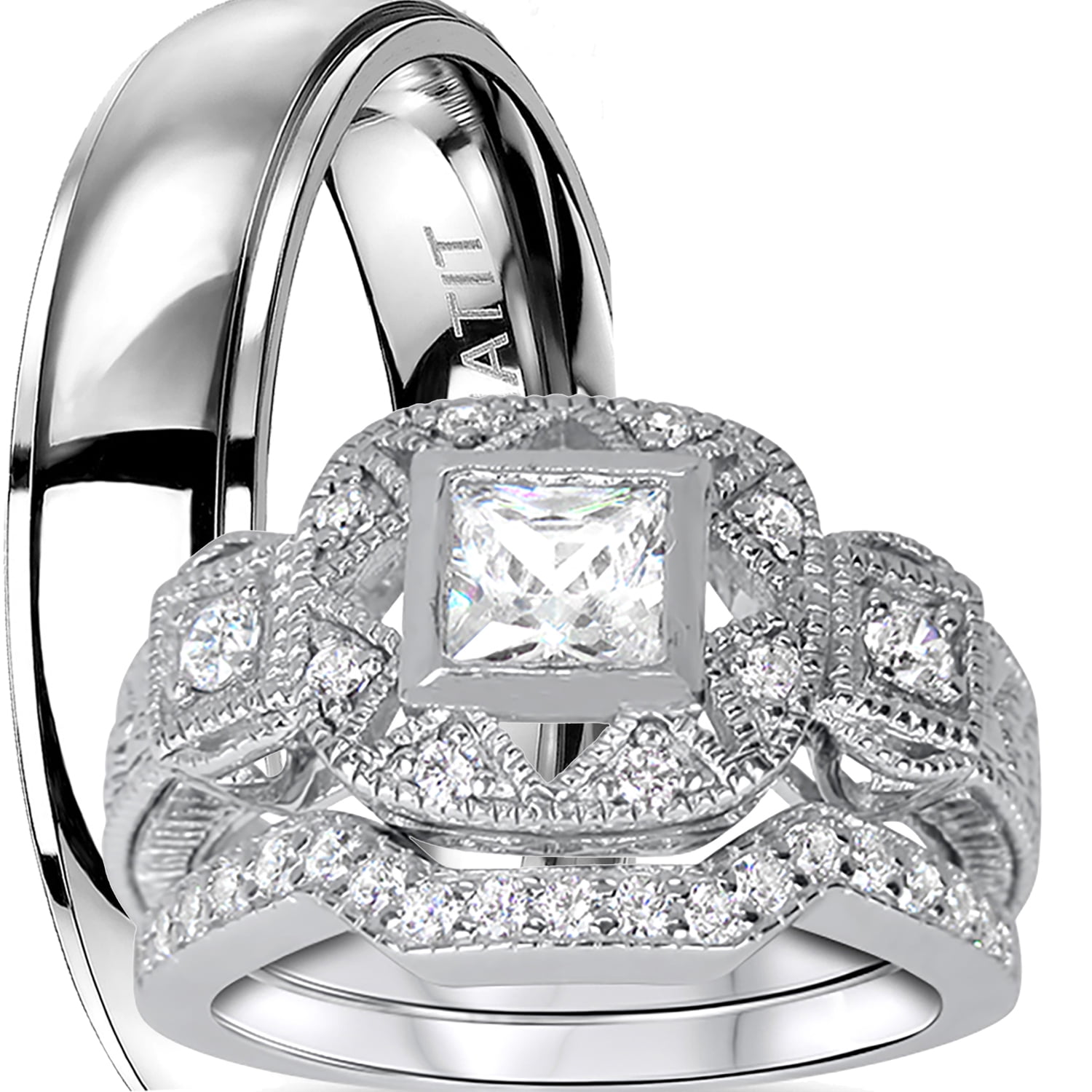 LaRaso & Co His Hers Rings Wedding Ring Set CZ Bridal Sets Couple Rings ...