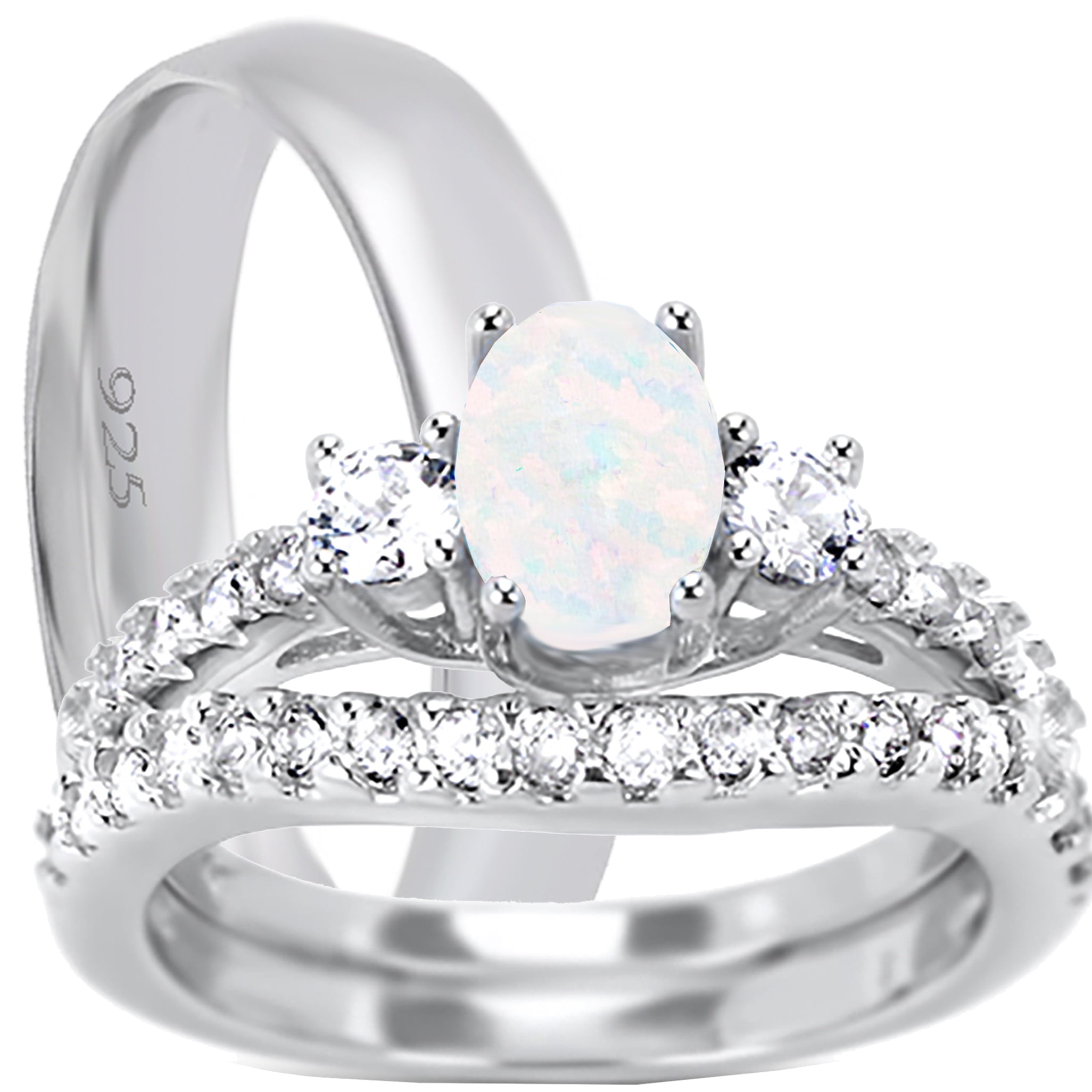 LaRaso & Co Bride Groom Engagement Trio Wedding Set, Matching Silver ...