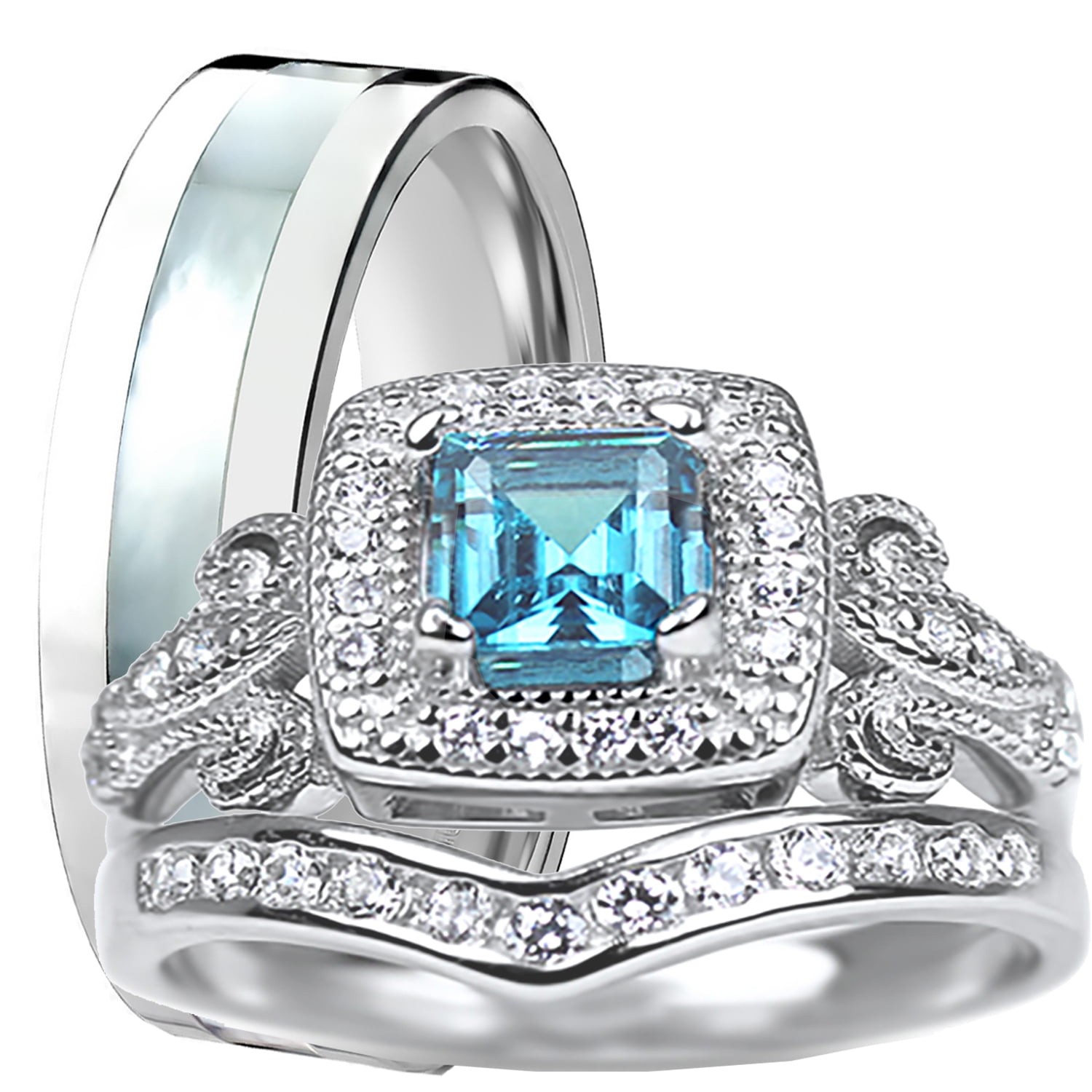 LaRaso & Co His Hers Vintage Blue Topaz Silver Wedding Engagement Ring ...