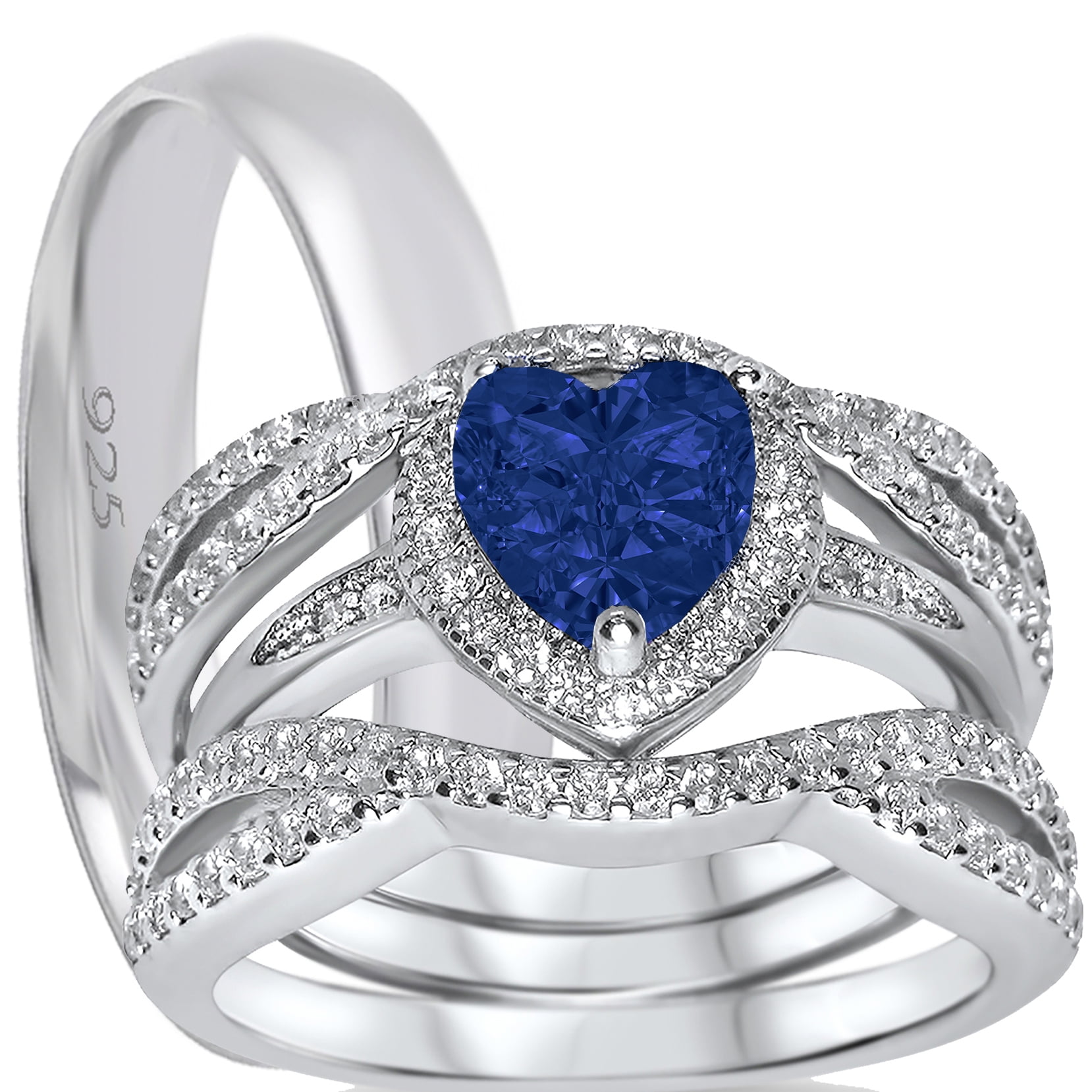 LaRaso & Co His Hers Wedding Ring Set TRIO 3Piece Silver Rings for Him Her Sizes 10/8 - Walmart.com