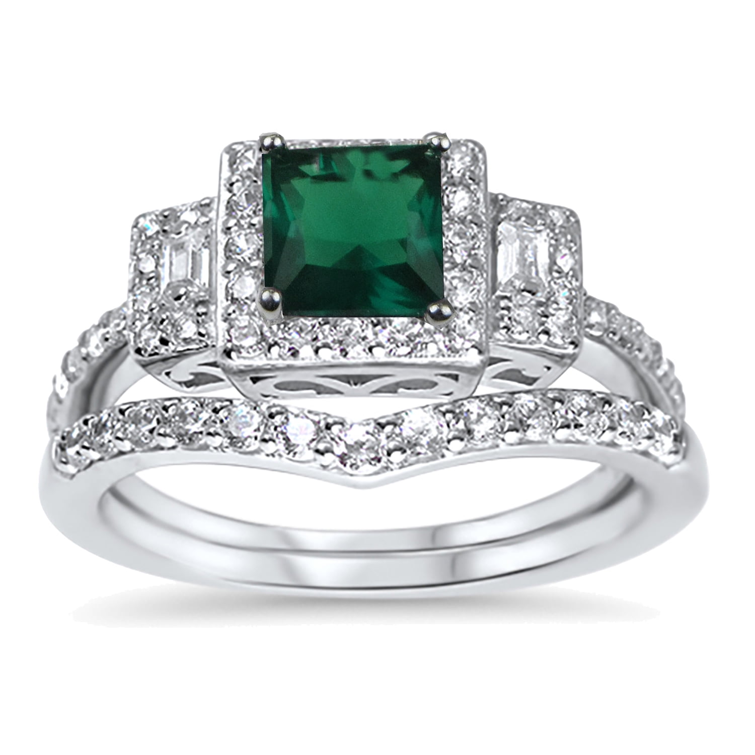 LaRaso & Co Princess Cut Sterling Silver Emerald Green CZ Wedding ...