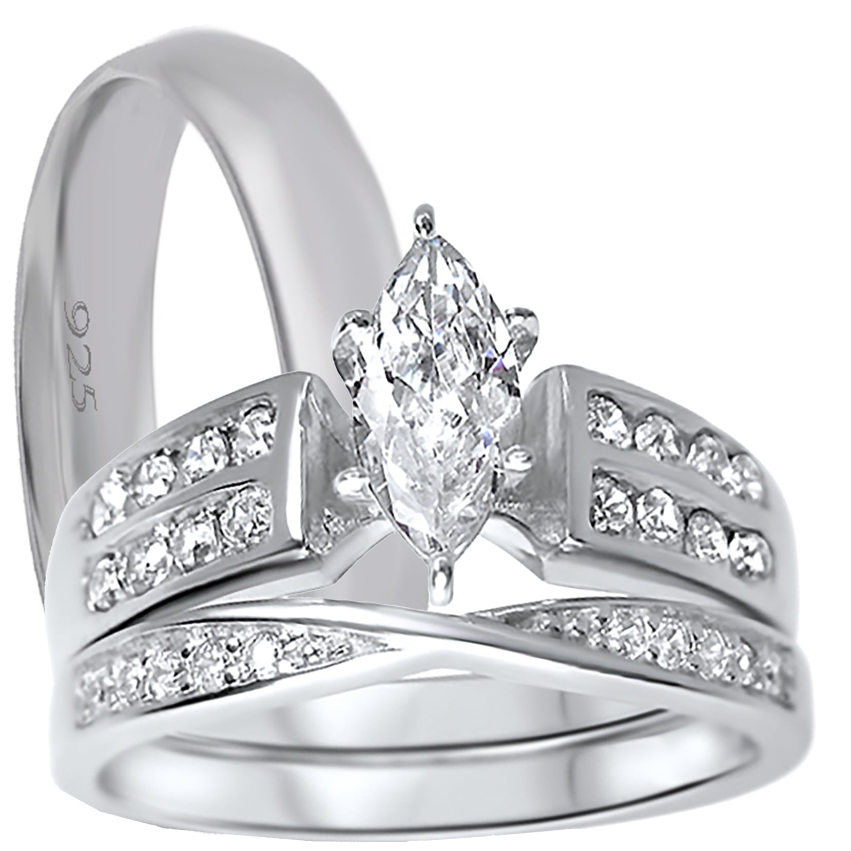 LaRaso & Co Silver His Hers Wedding Ring Set TRIO Matching Rings for ...