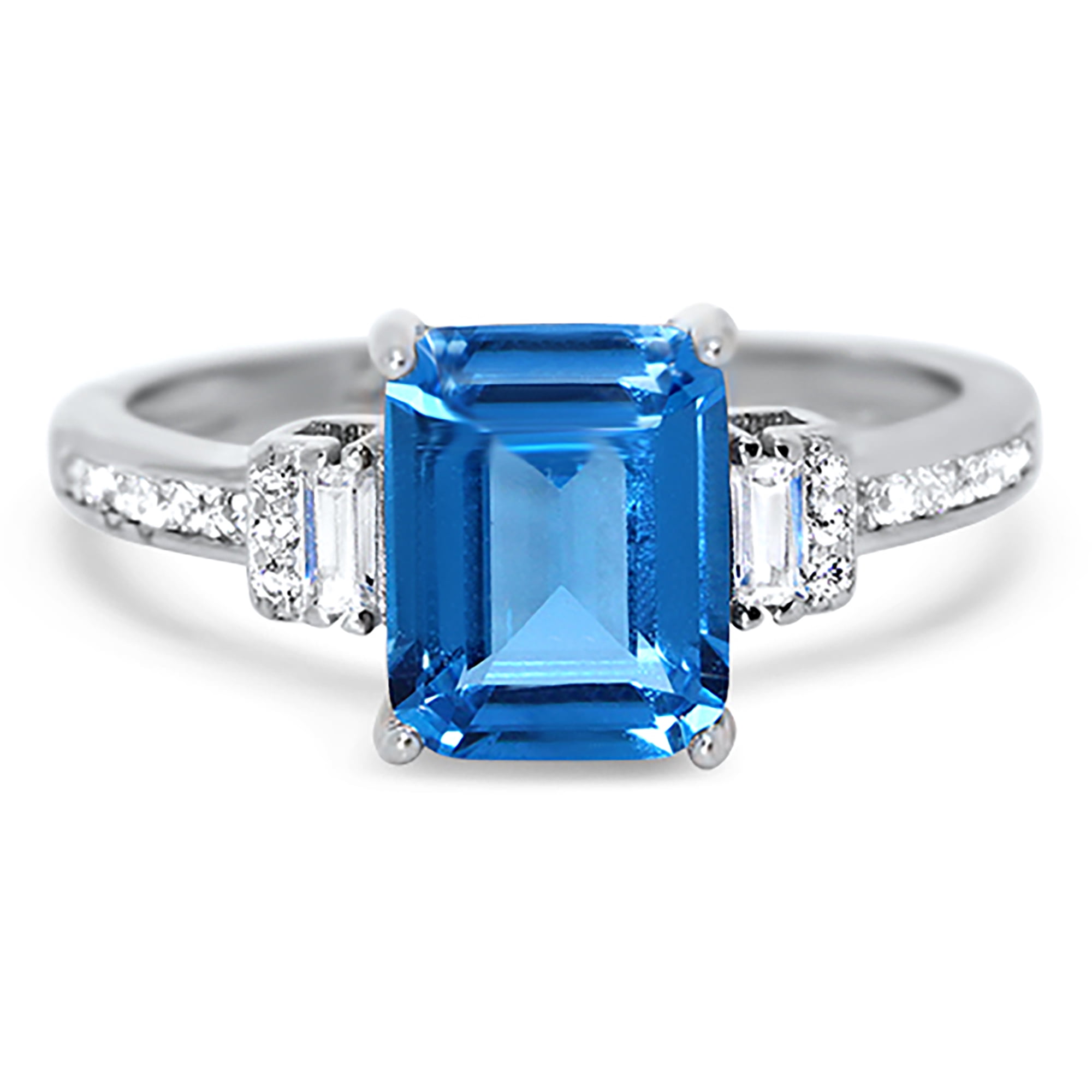 LaRaso & Co Sterling Silver 3 Stone Simulated Blue Topaz Engagement ...