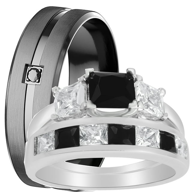 LaRaso & Co Trio His Her Wedding Rings Set Black Wedding Bands for ...