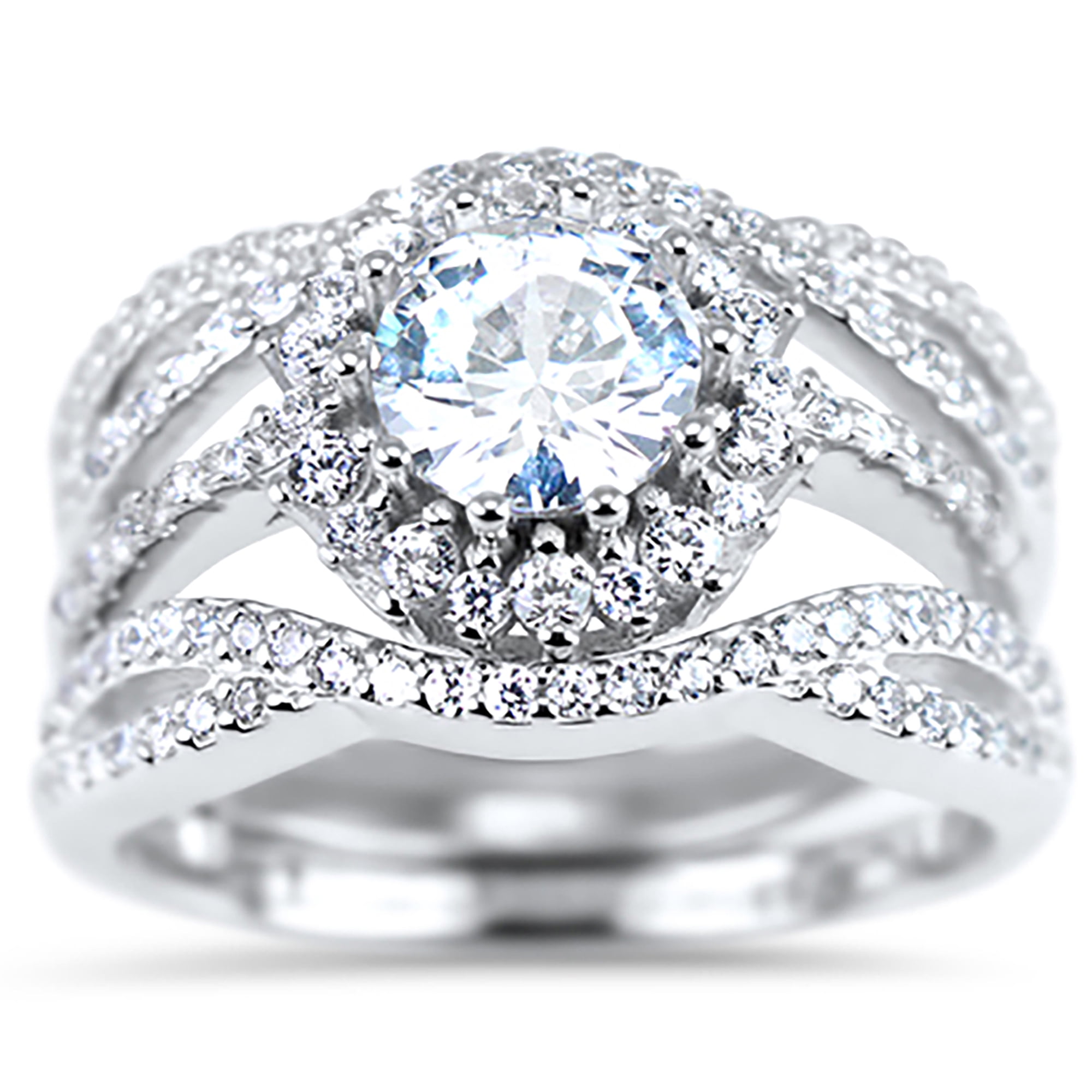 LaRaso & Co Wedding Ring Set 925 Sterling Silver CZ Halo Engagement Bridal Ring Wrap for Women ...