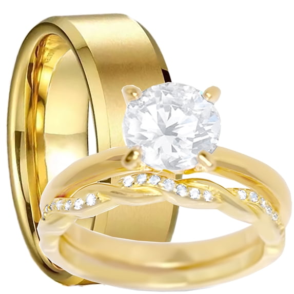 LaRaso & Co Wedding Trio Ring Set His & Her Round Cut Simulated Diamond ...