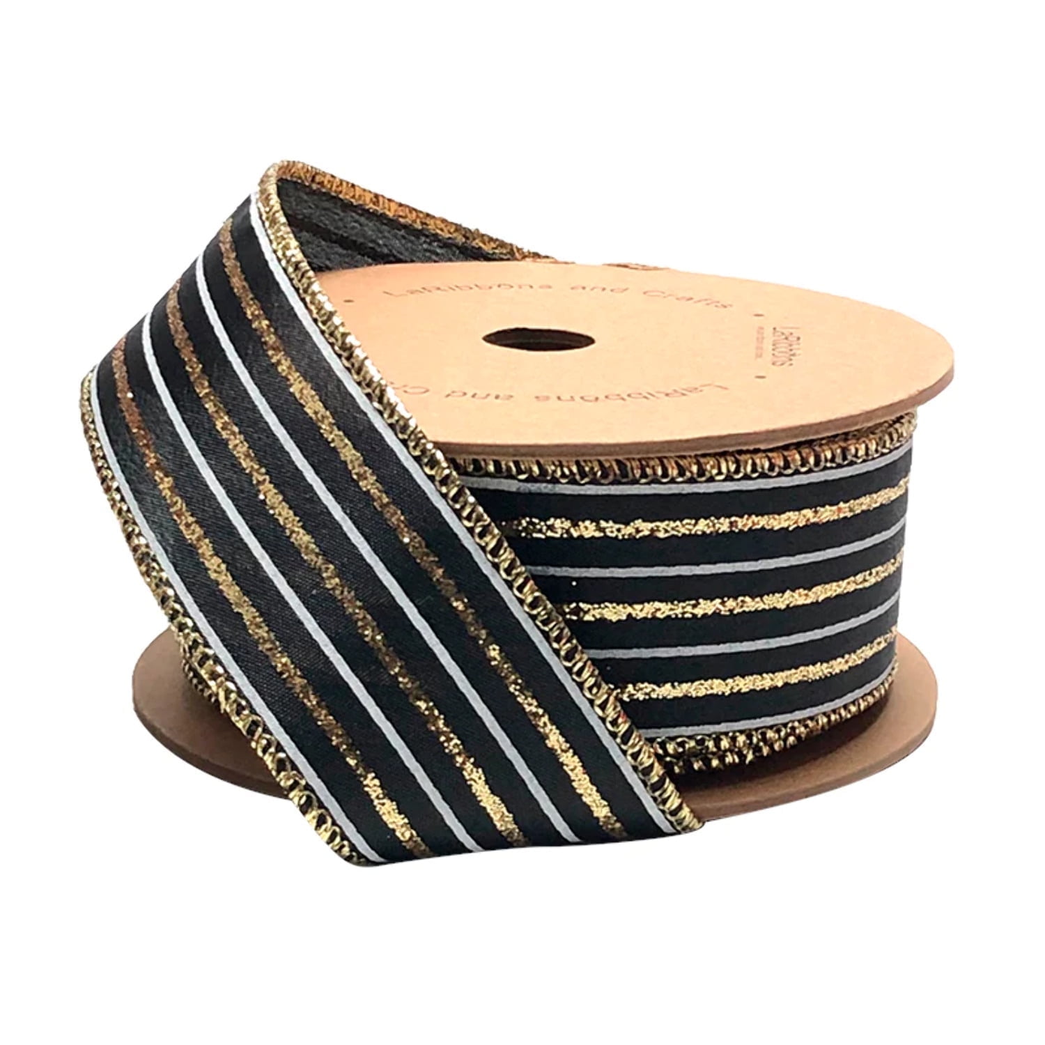 LaRibbons 1 1/2" Wired Ribbon | "Glitter Striped" Black/White/Gold | 10 ...