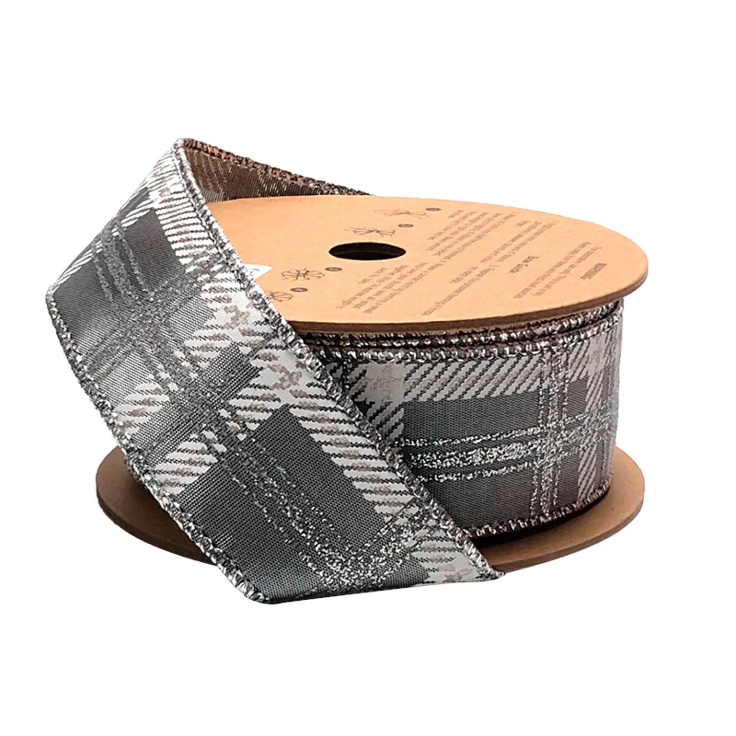 LaRibbons 1 1/2 Wired Ribbon | Metallic Check Grey/Multi | 10 Yard Roll ...