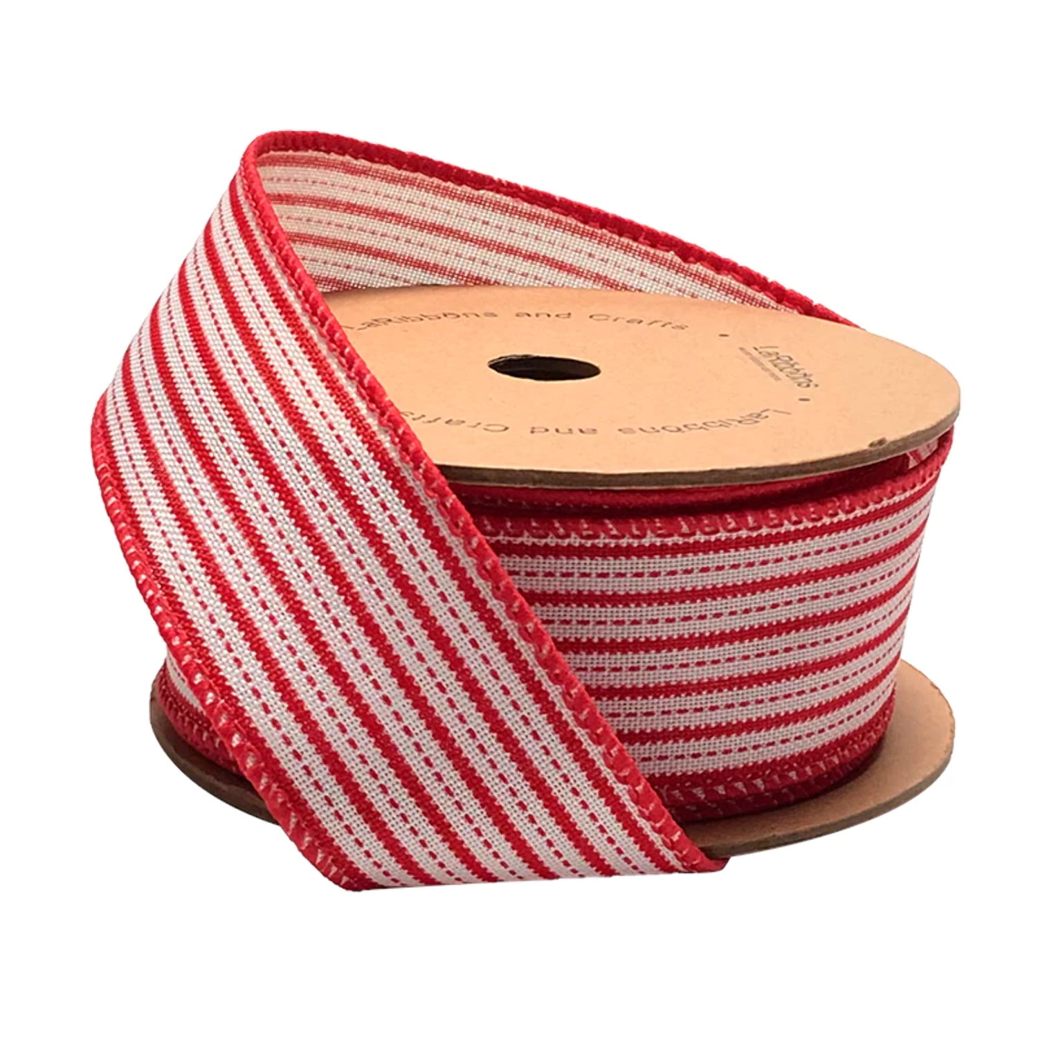 LaRibbons 1 1/2" Wired Ribbon | "Mini Striped" White/Red | 10 Yard Roll ...