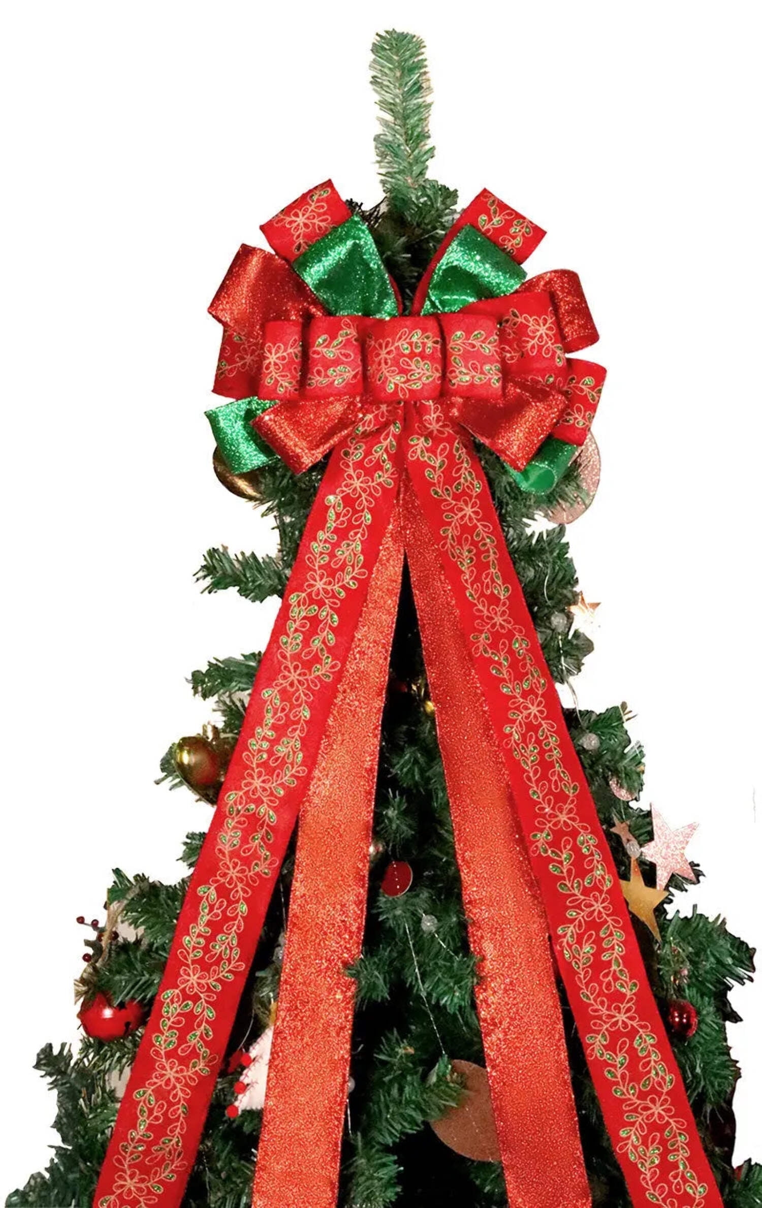 LaRibbons 13" Decorative Christmas Tree Topper Bow (2.5" Wired Ribbon ...