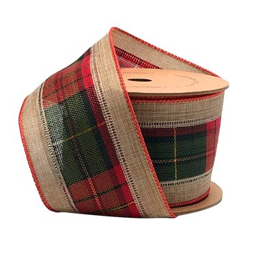Green Black Red Beige Plaid Wired Christmas Ribbon - 2 1/2" x 10 Yards ...