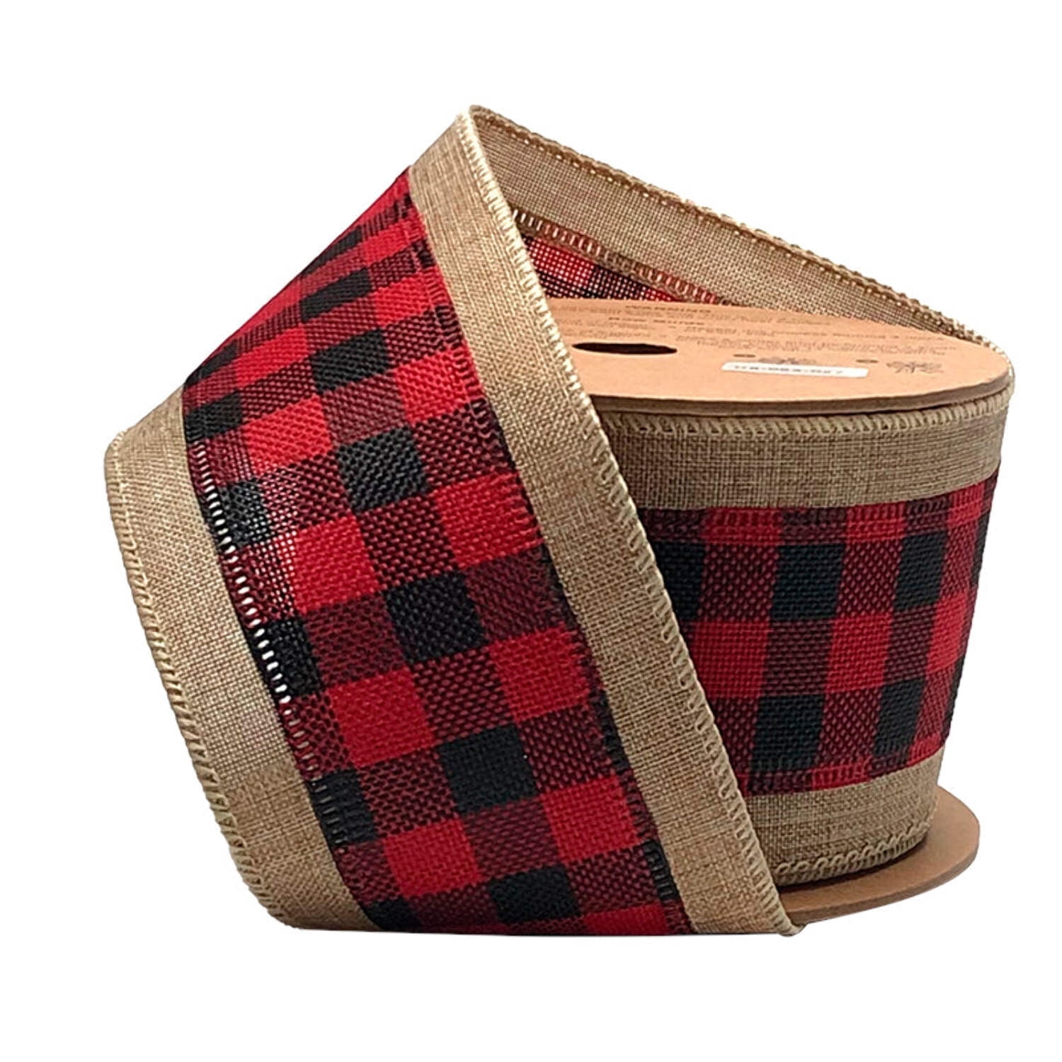 LaRibbons 2 1/2" Burlap Holiday Wired Ribbon | "Plaid" Natural/Black ...
