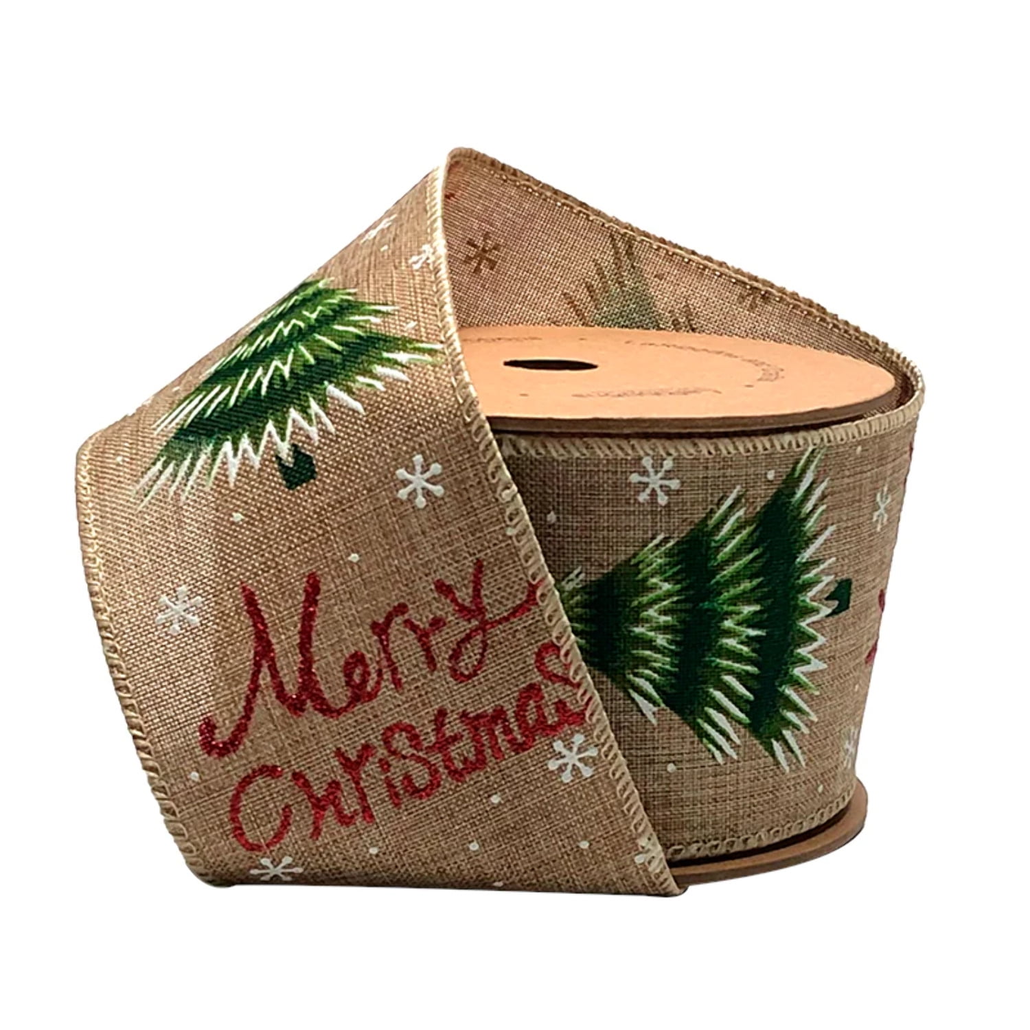 LaRibbons 2 1/2" Holiday Wired Ribbon | "Merry Christmas" Natural/Multi ...