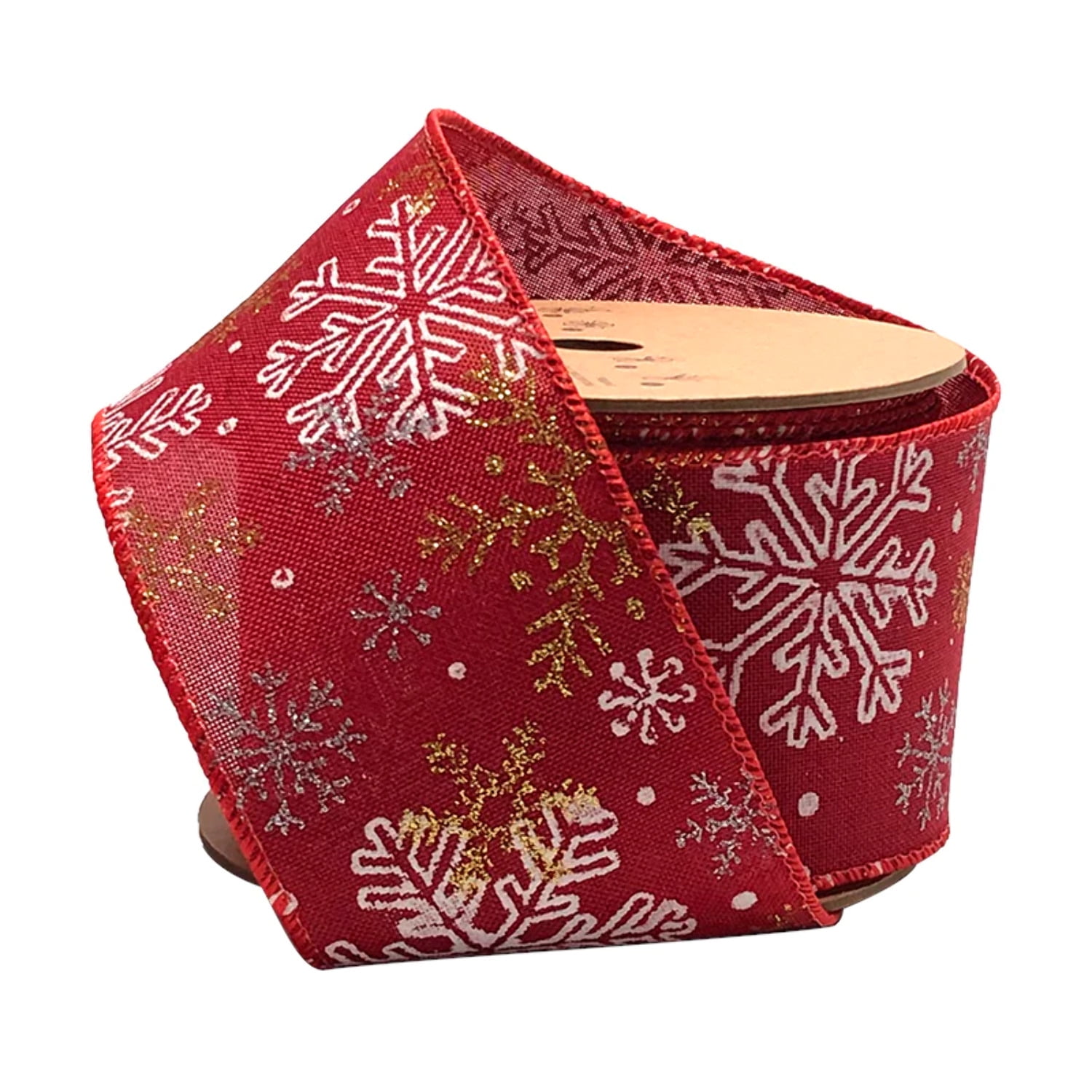 LaRibbons 2 1/2" Holiday Wired Ribbon | "Snowflake" Red/White | 10 Yard ...