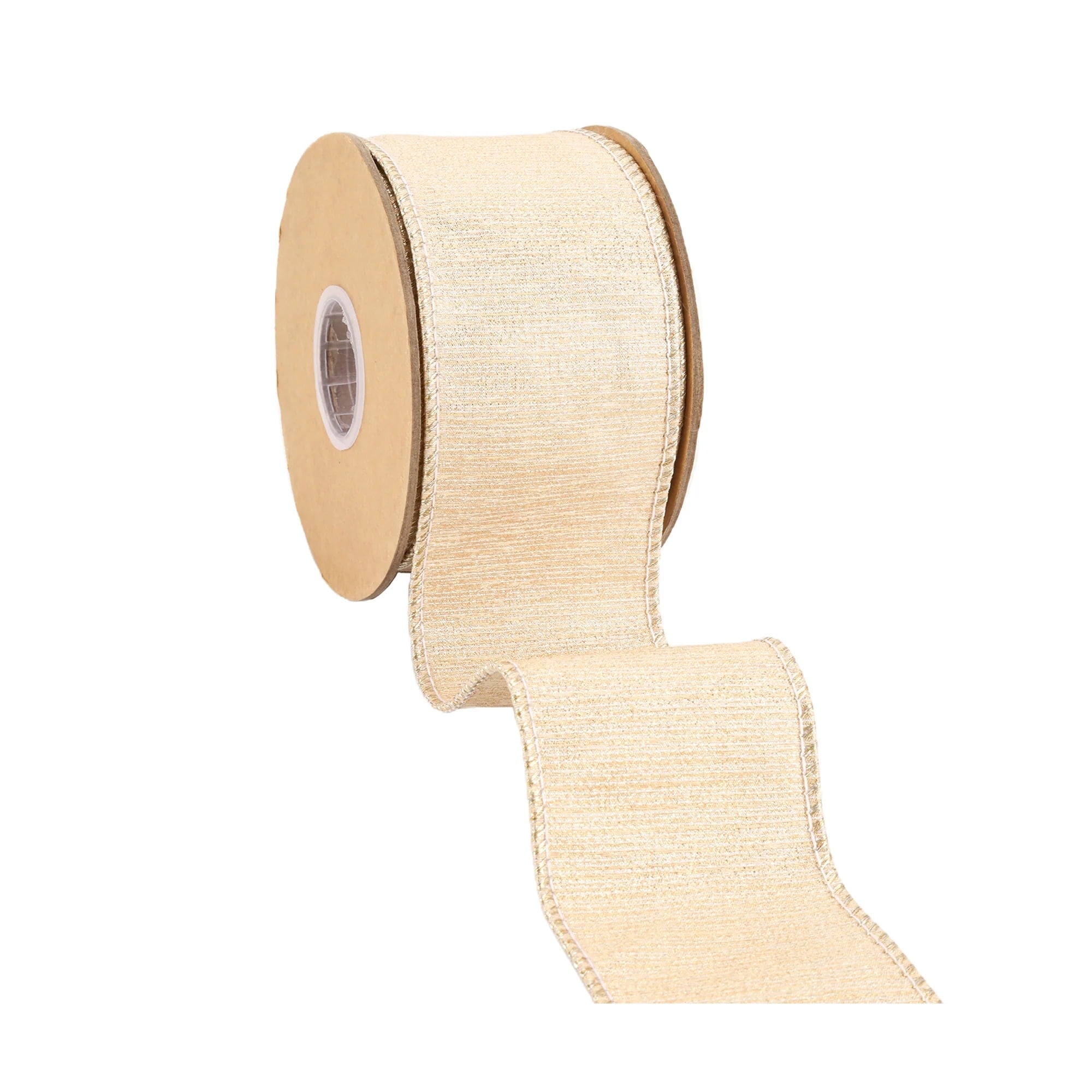 LaRibbons 2 1/2" Metallic Dupioni Double Fused Ribbon - Natural | 10 Yard Roll - Walmart.com