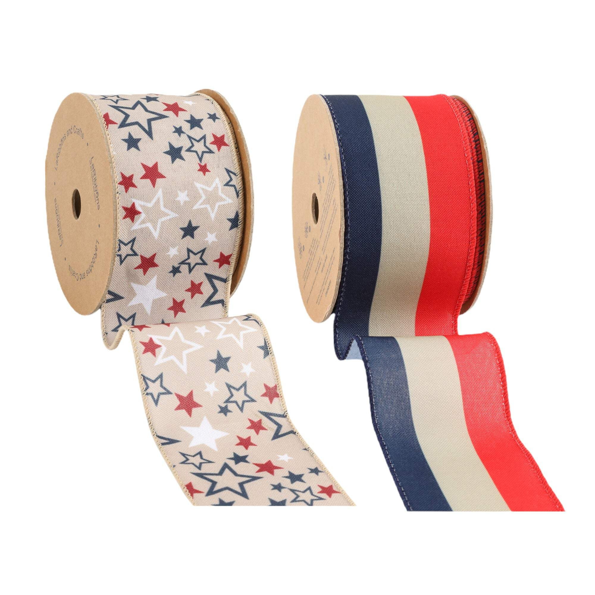 LaRibbons 2 1/2" Natural Stars Stripes Patriotic Bundle - 2 Spools/20 Yards Total - Walmart.com