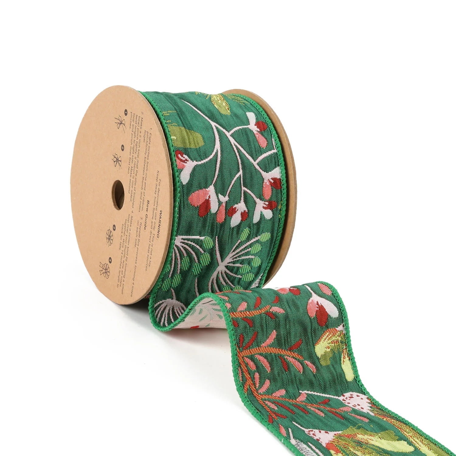 LaRibbons 2 1/2" Reversible Floral Tapestry Wired Ribbon | Forest Green ...