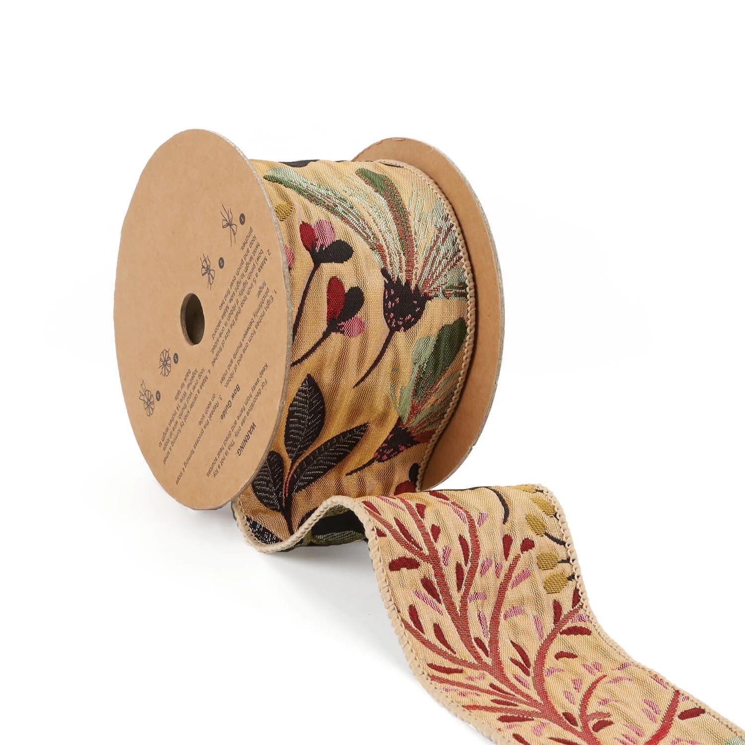 LaRibbons 2 1/2" Reversible Floral Tapestry Wired Ribbon, Forest Pale ...