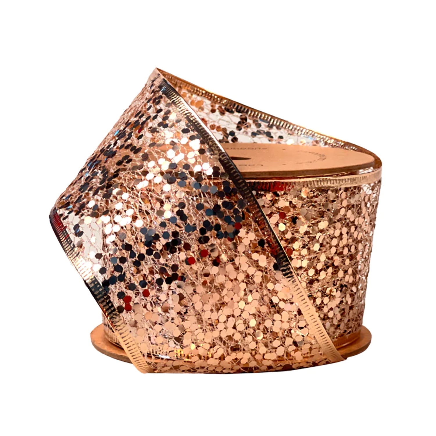 LaRibbons 2 1/2" Sequin Wired Ribbon | Rose Gold | 10 Yard Roll ...